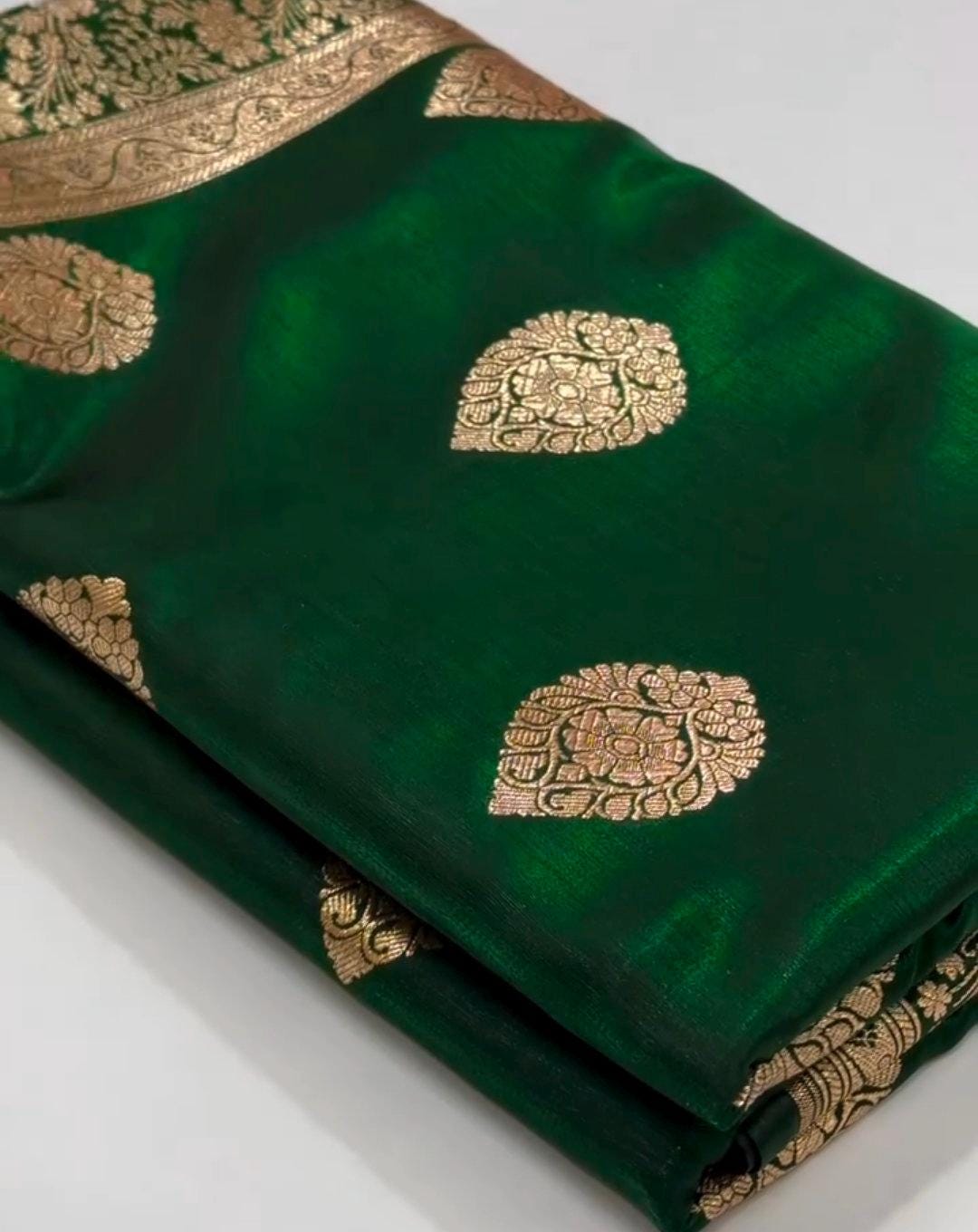 Indian Traditional Exclusive Pure Satin Finish Dual Tone Green Colour ...