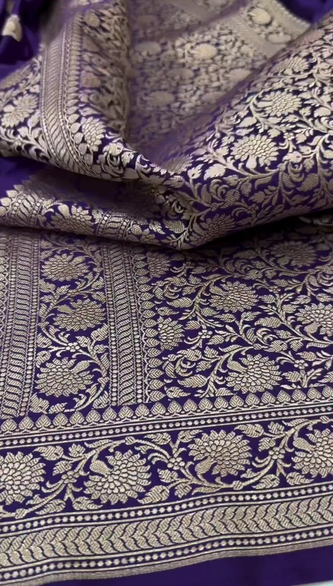 Pure Handloom German Blue Light Weight Soft Katan Silk Banarasi Saree ...