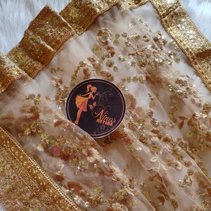 Golden Soft Net Sequence Embroidery Saree, Saree for USA Women,net ...