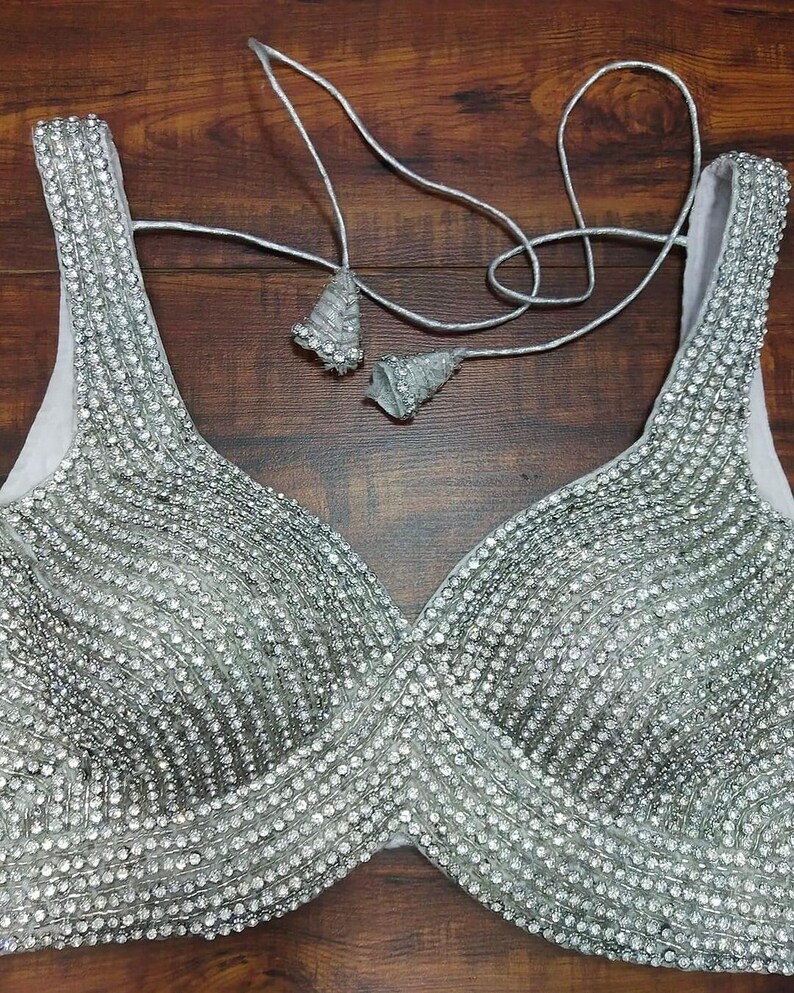 Diamond Crystal Rhinestone Stonework Silver Bustier Bralette Corset ...