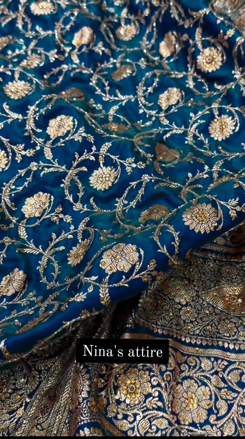 Peacock Blue Dual Tone Banarasi Saree With Stone Handwork ,authentic ...