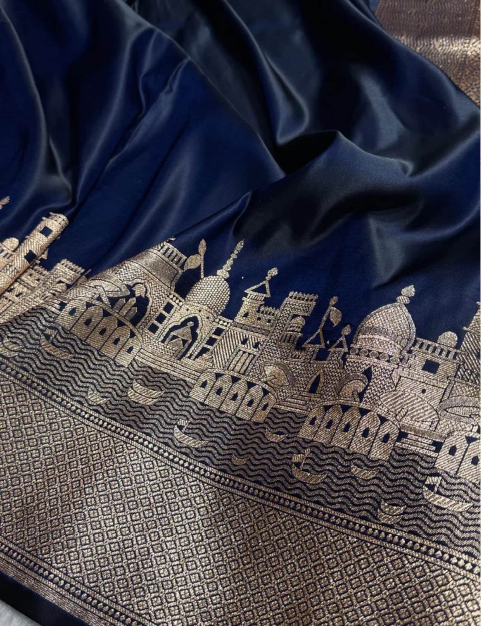 Indian Traditional Exclusive Pure Katan Silk Blue Colour Banaras Ghat ...