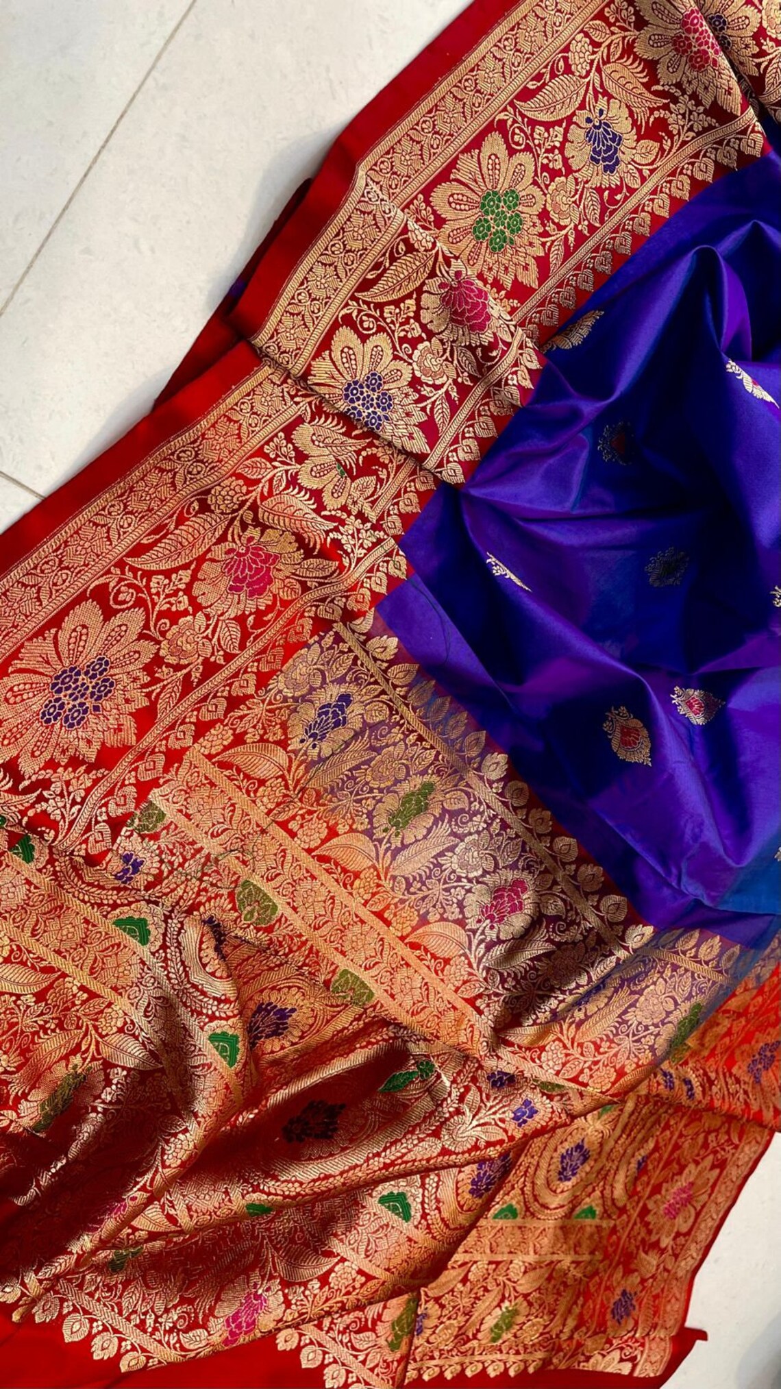 Pure Handloom Banarasi Katan Silk Saree With Meenakari With Silk Mark ...