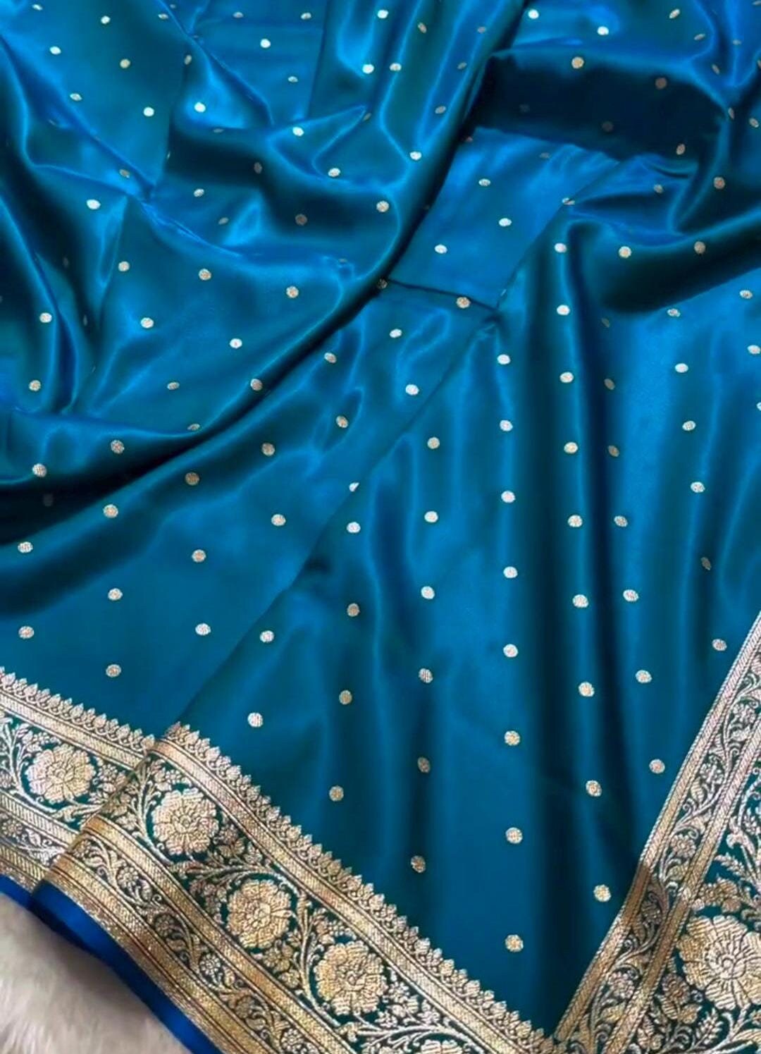 Indian Traditional Exclusive Pure Satin Finish Dual Tone Firozi Colour ...