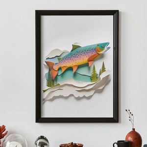 Rainbow Trout Paper Art Print Digital Artwork | Print at Home | Wall ...