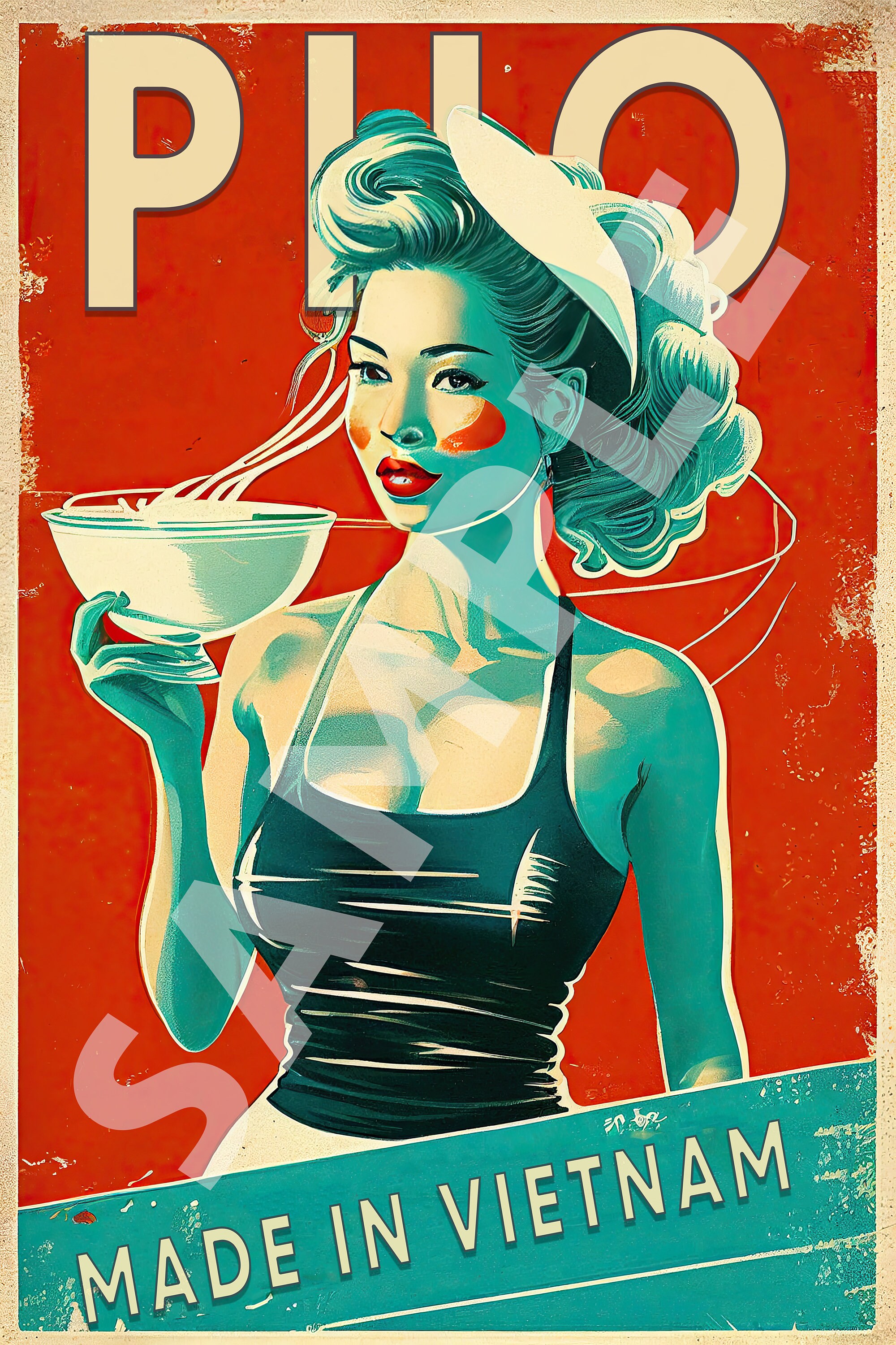 Vintage Style Vietnamese Pho Poster Digital Artwork | Print at Home ...