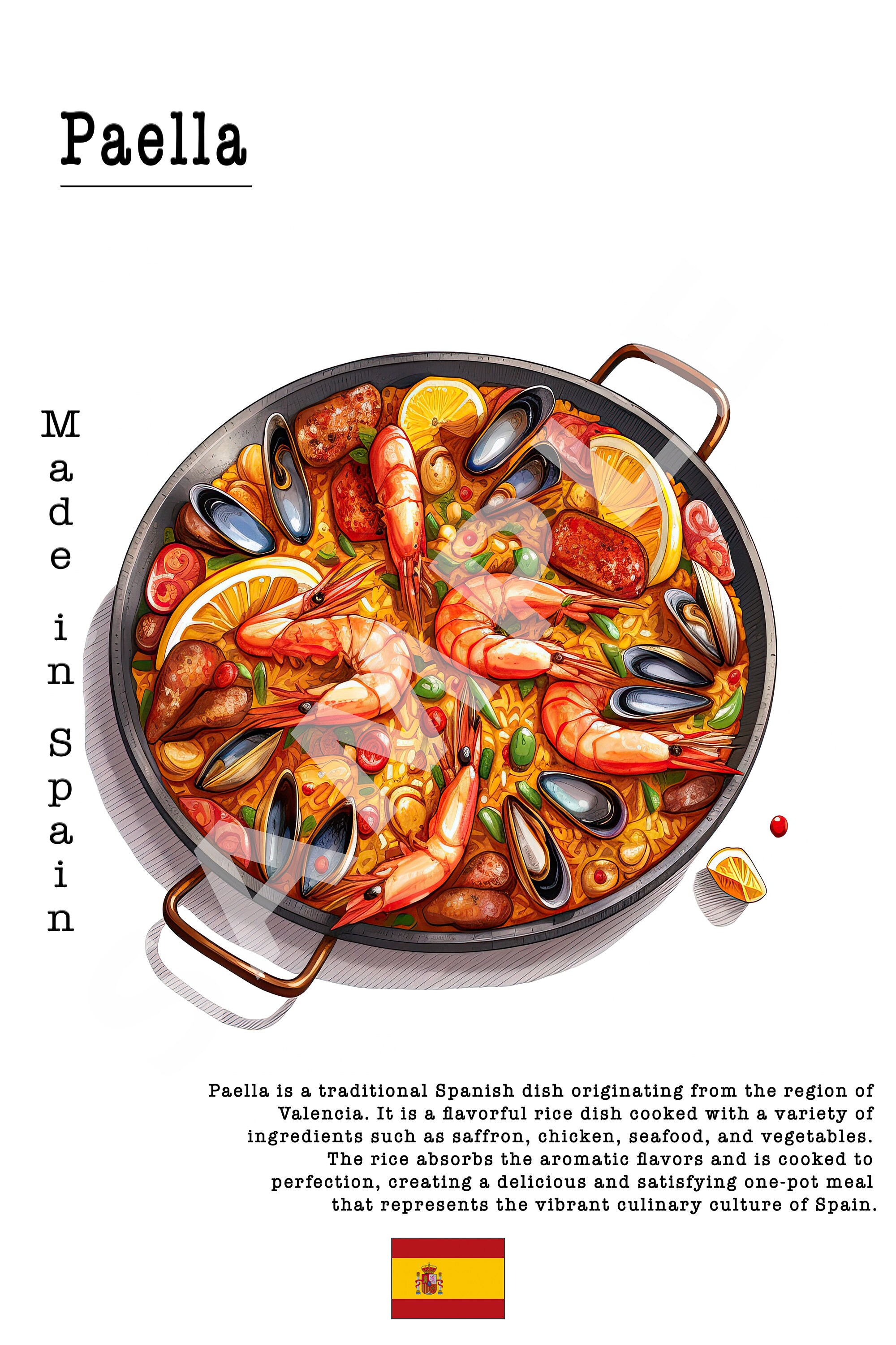 Paella Spanish Food Poster, Spanish National Dish Art Print, European ...