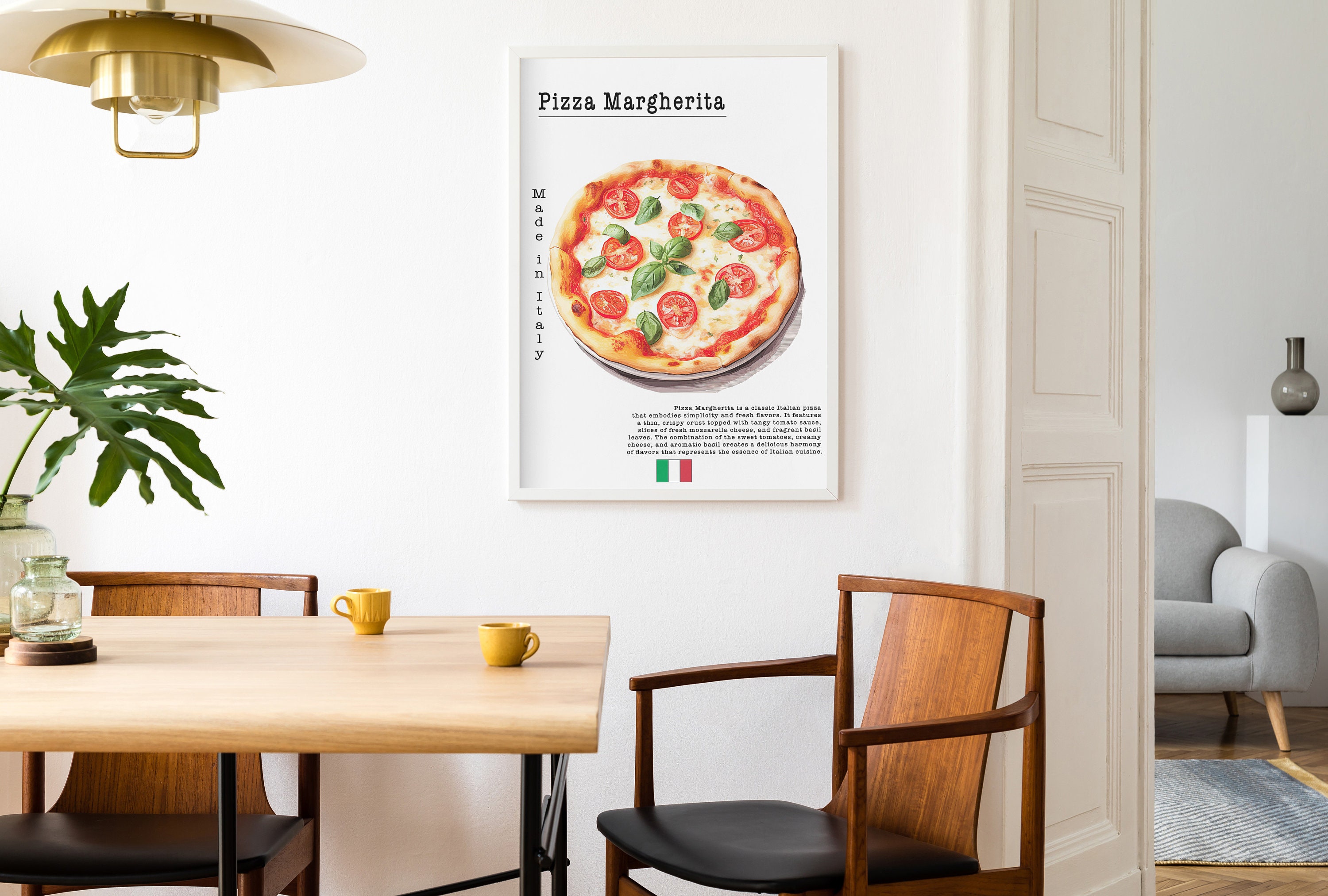 Pizza Margherita Italian Food Poster, Italian National Dish Art Print ...