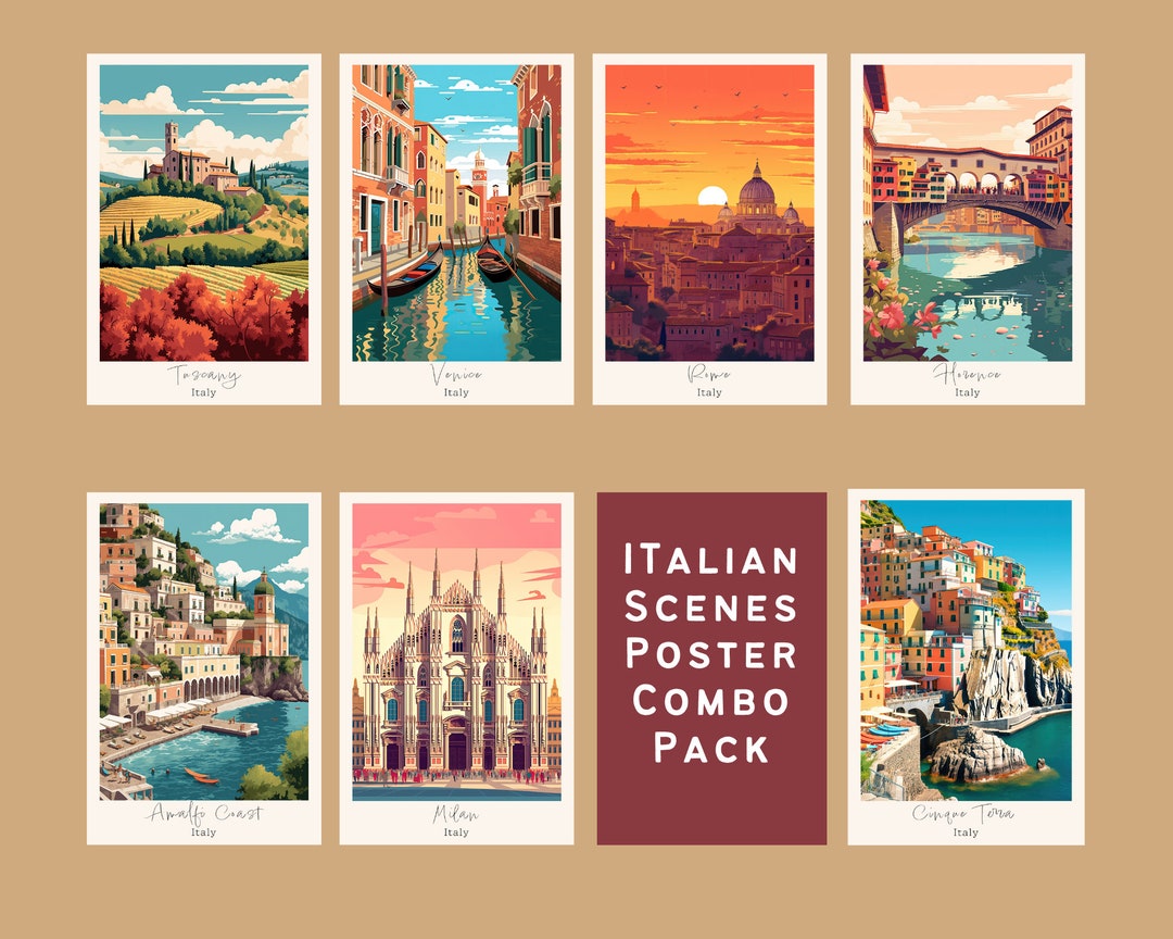 Italian Scenes and Cities Illustration Poster Combo Pack Posters Print ...