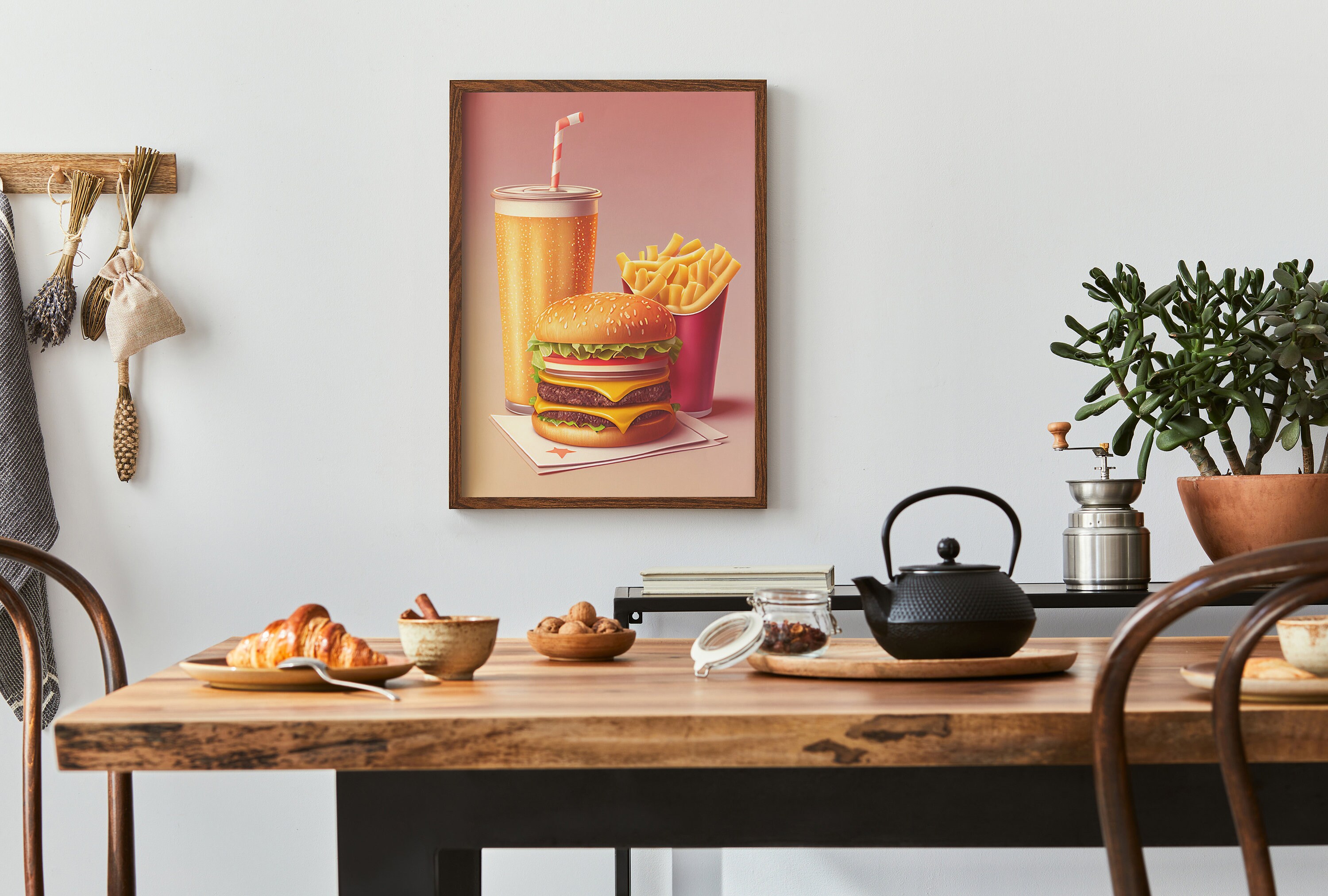Retro Burger and Fries Fast Food Print Digital Artwork | Print at Home ...