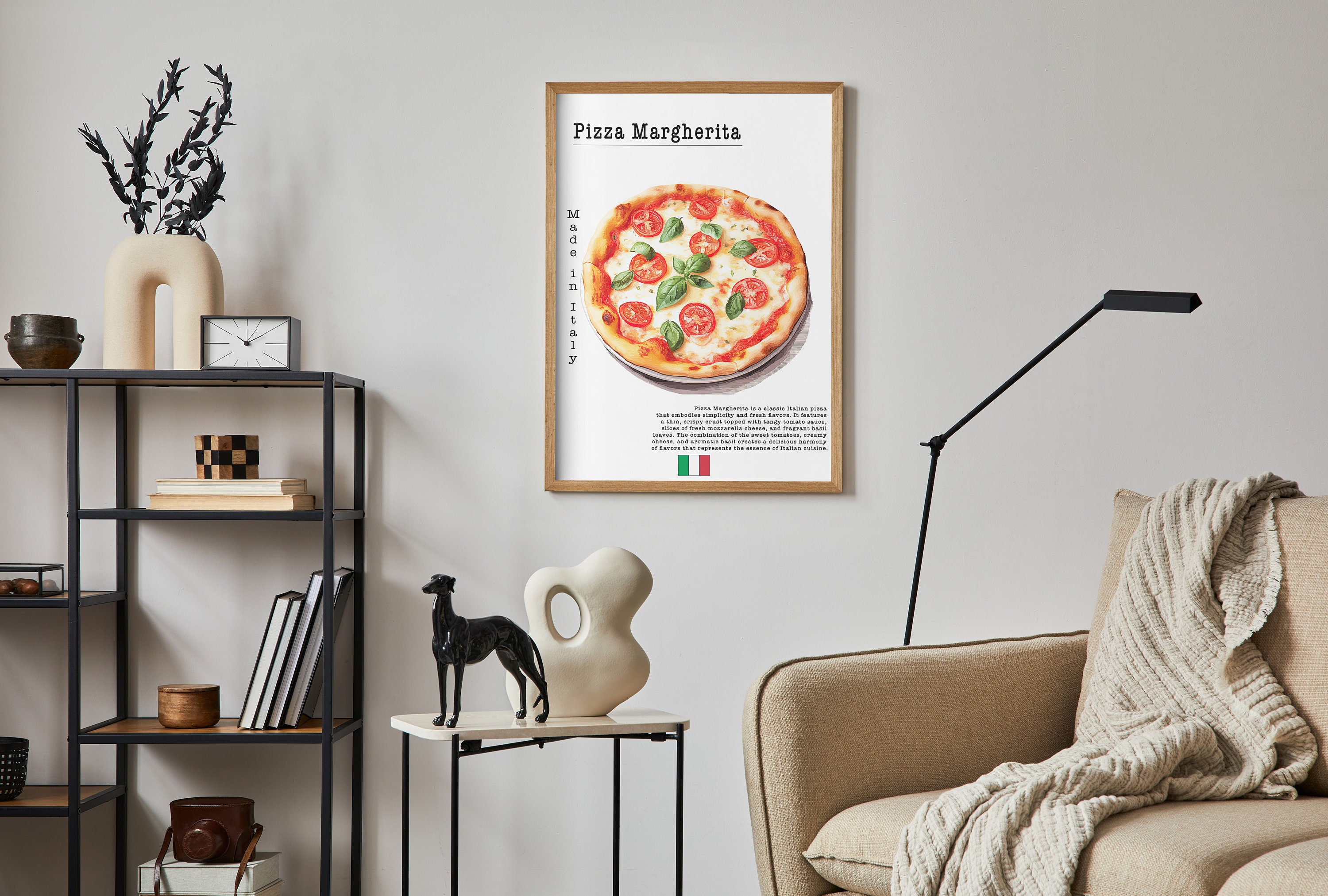 Pizza Margherita Italian Food Poster, Italian National Dish Art Print ...