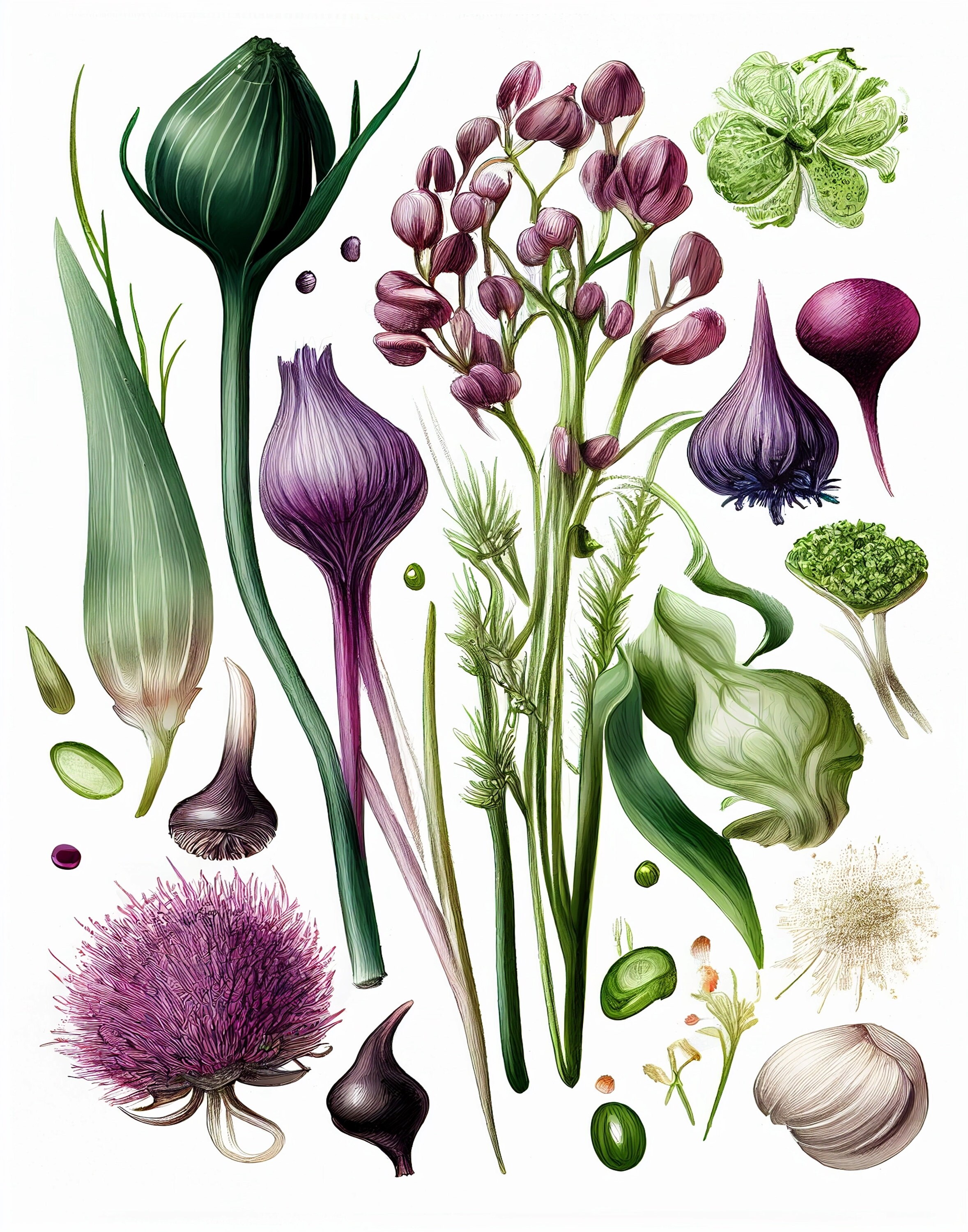 Allium Vegetables Vintage Style Sketch Digital Artwork | Print at Home ...