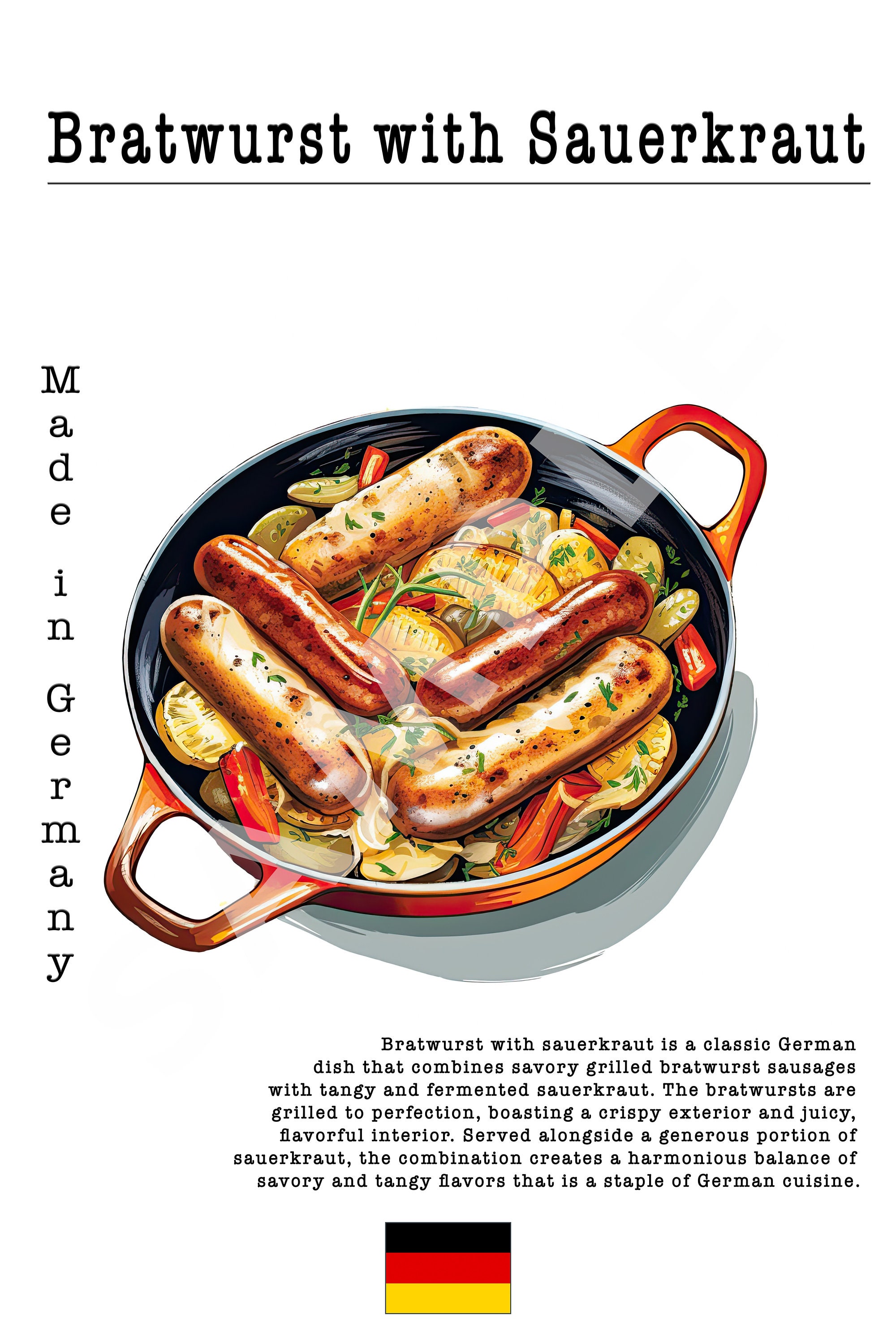 Bratwurst With Sauerkraut German Food Poster, German National Dish Art ...