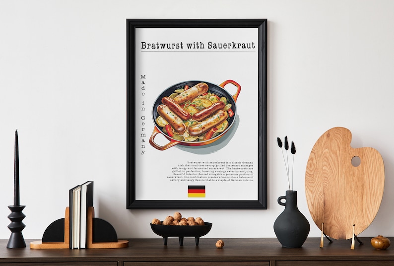 Bratwurst With Sauerkraut German Food Poster, German National Dish Art ...