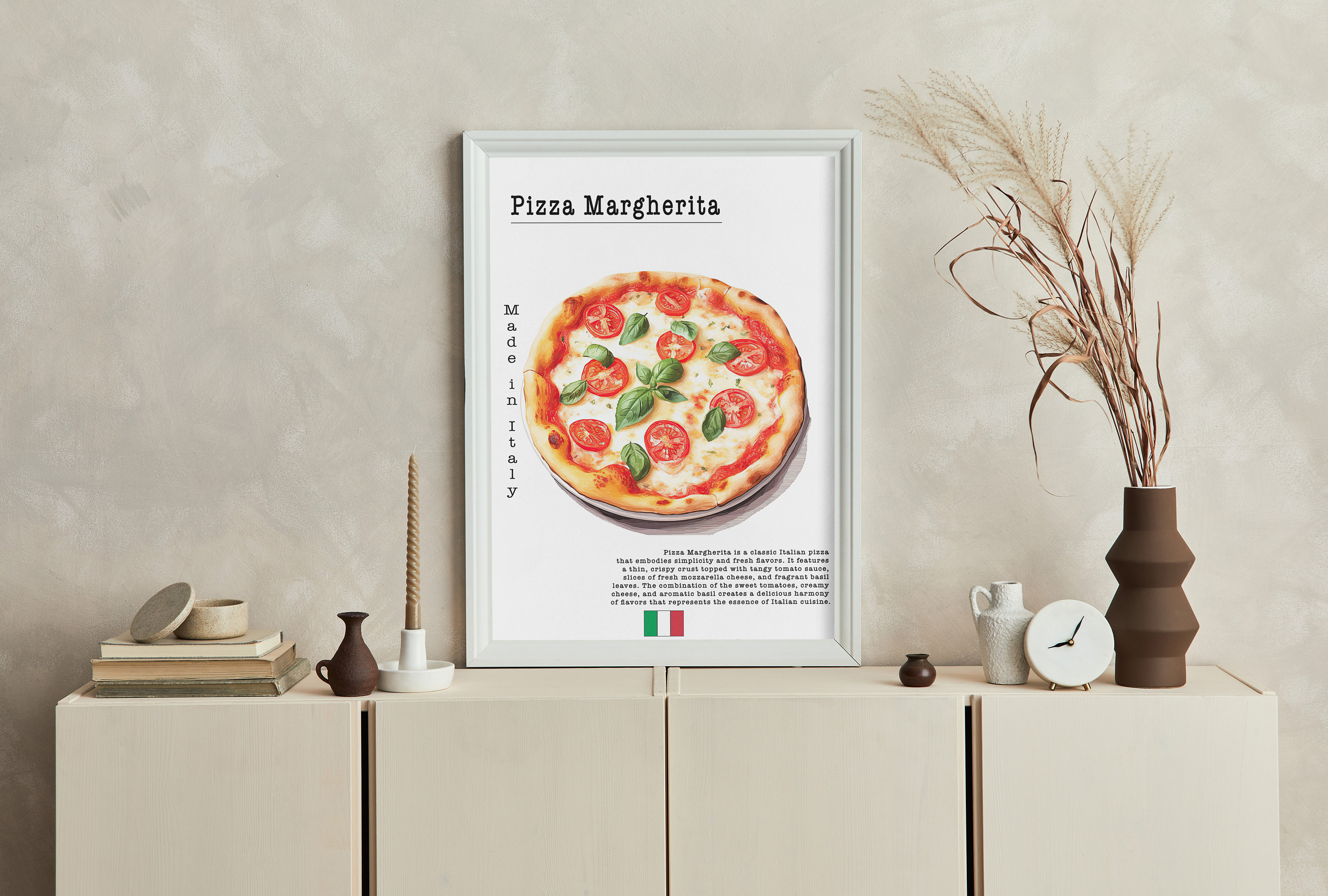 Pizza Margherita Italian Food Poster, Italian National Dish Art Print ...