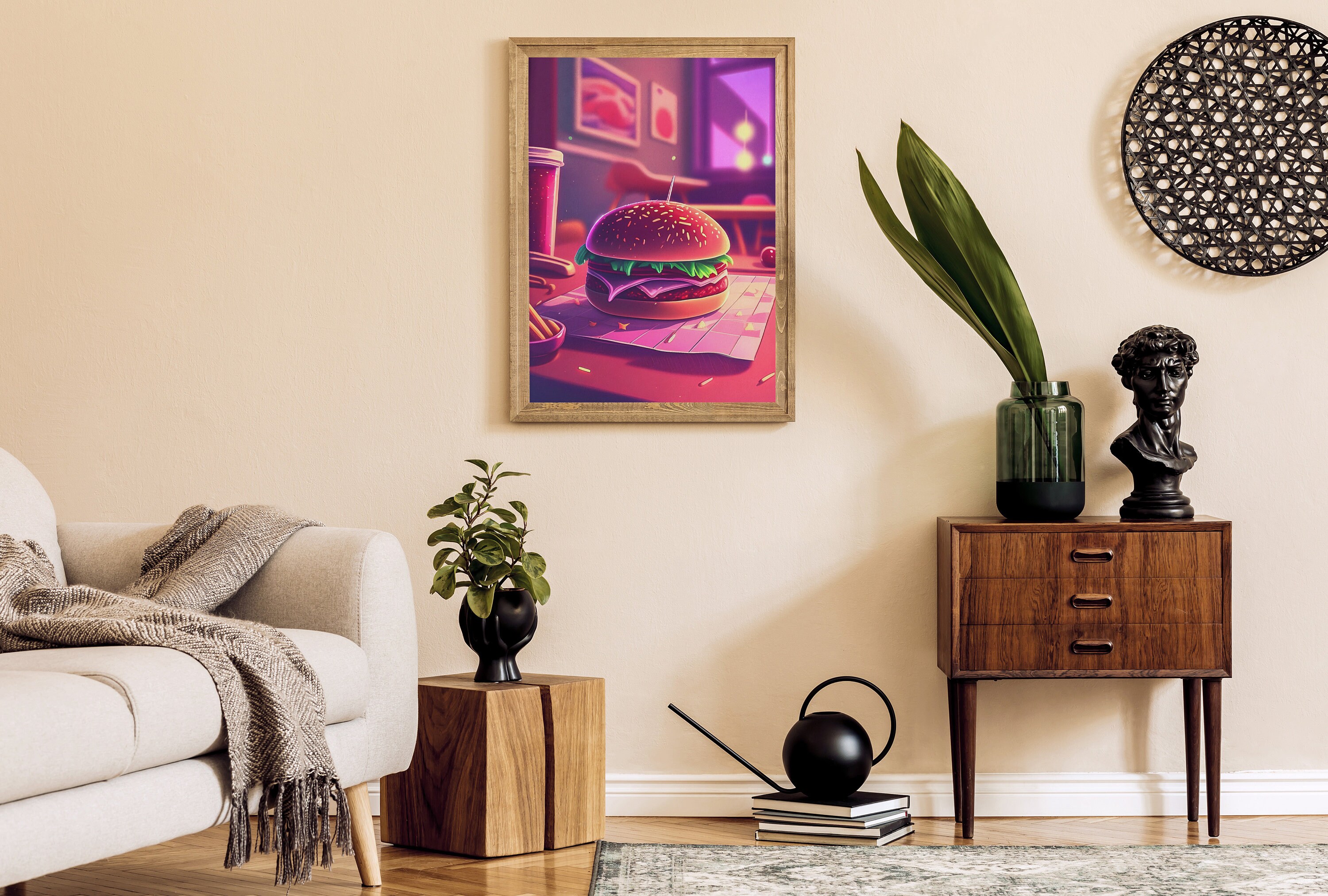 Retro Burger and Fries Fast Food Print Digital Artwork Print at Home ...