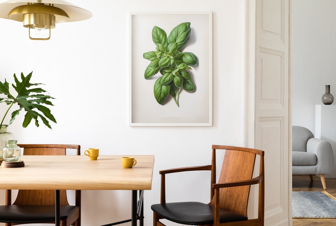 Basil Botanical Illustration Plant Digital Art Print, Medicinal Herb ...