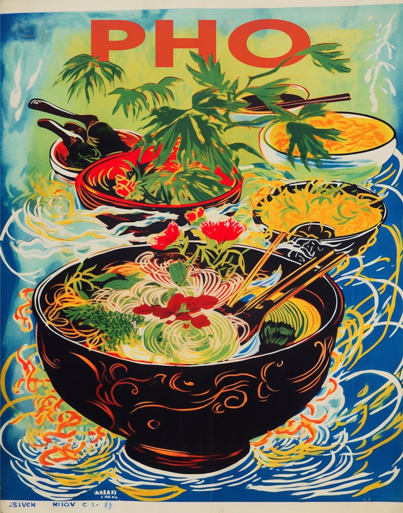 Vintage Style Vietnamese Pho Poster Digital Artwork Print at Home Wall ...