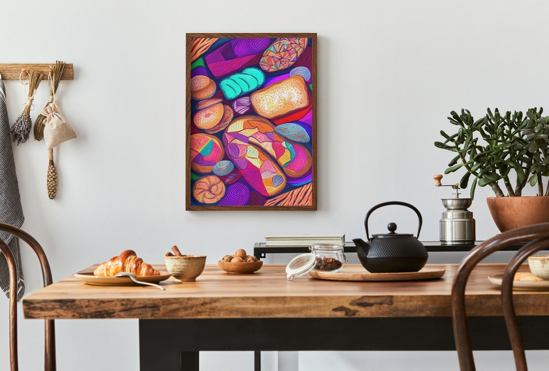 Funky Food Bread Kitchen Poster Print Digital Artwork | Print at Home ...