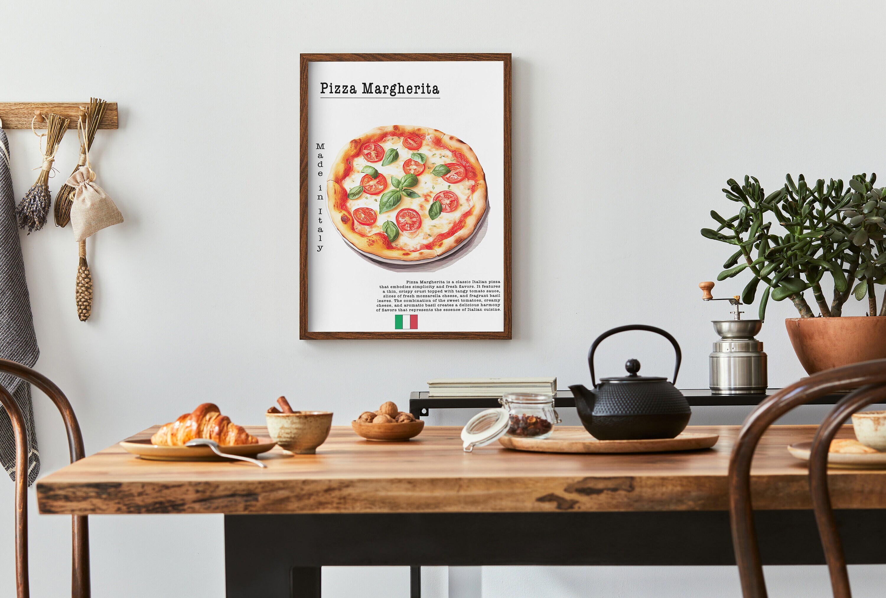 Pizza Margherita Italian Food Poster, Italian National Dish Art Print ...