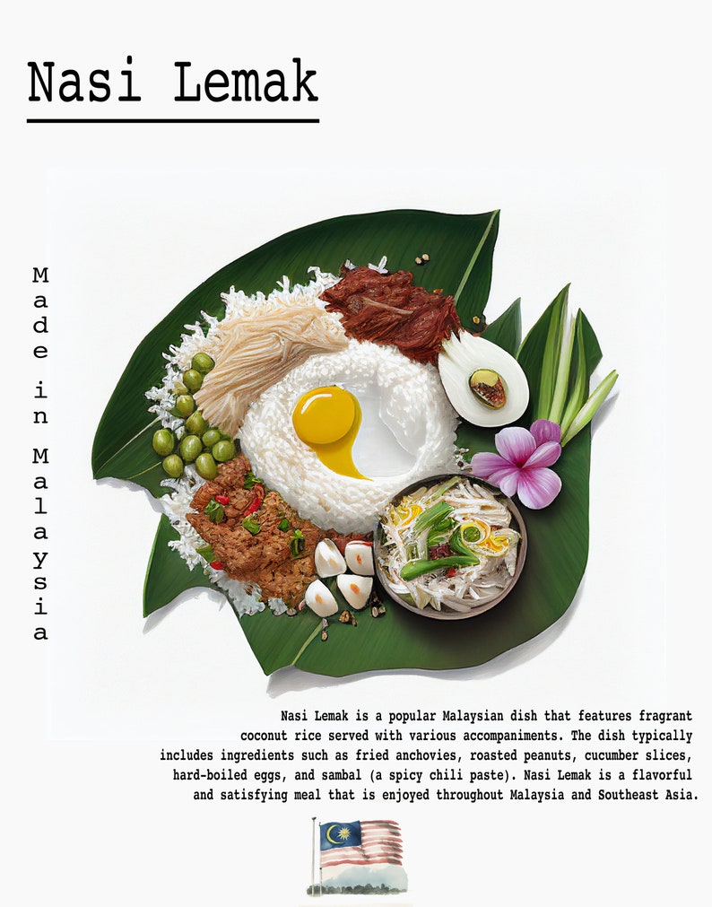 Nasi Lemak Malaysian Food Poster, Malaysia Nasi National Dish Art Print ...