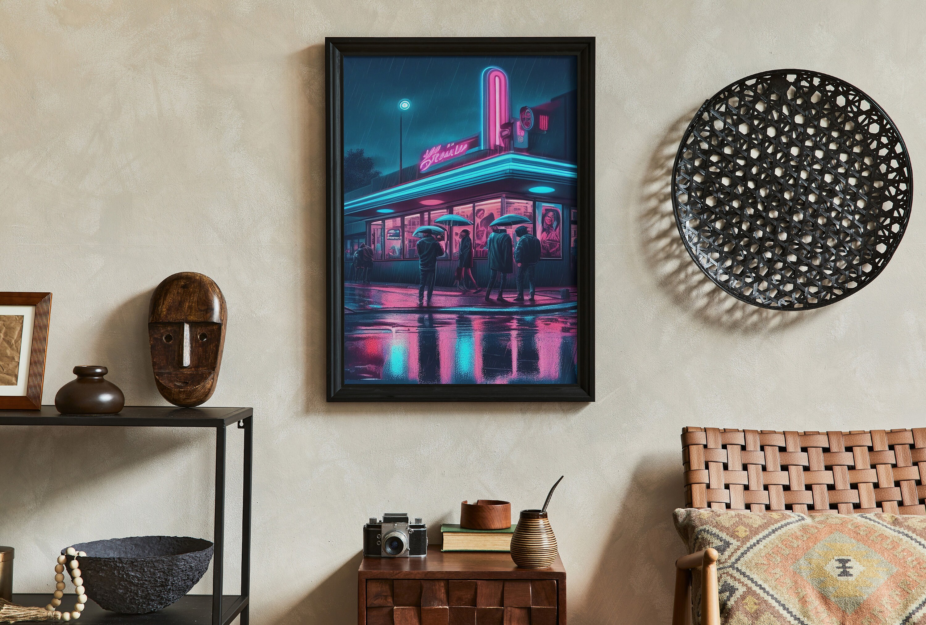 Colorful Vibes Neon Diner Poster Digital Artwork | Print at Home | Wall ...