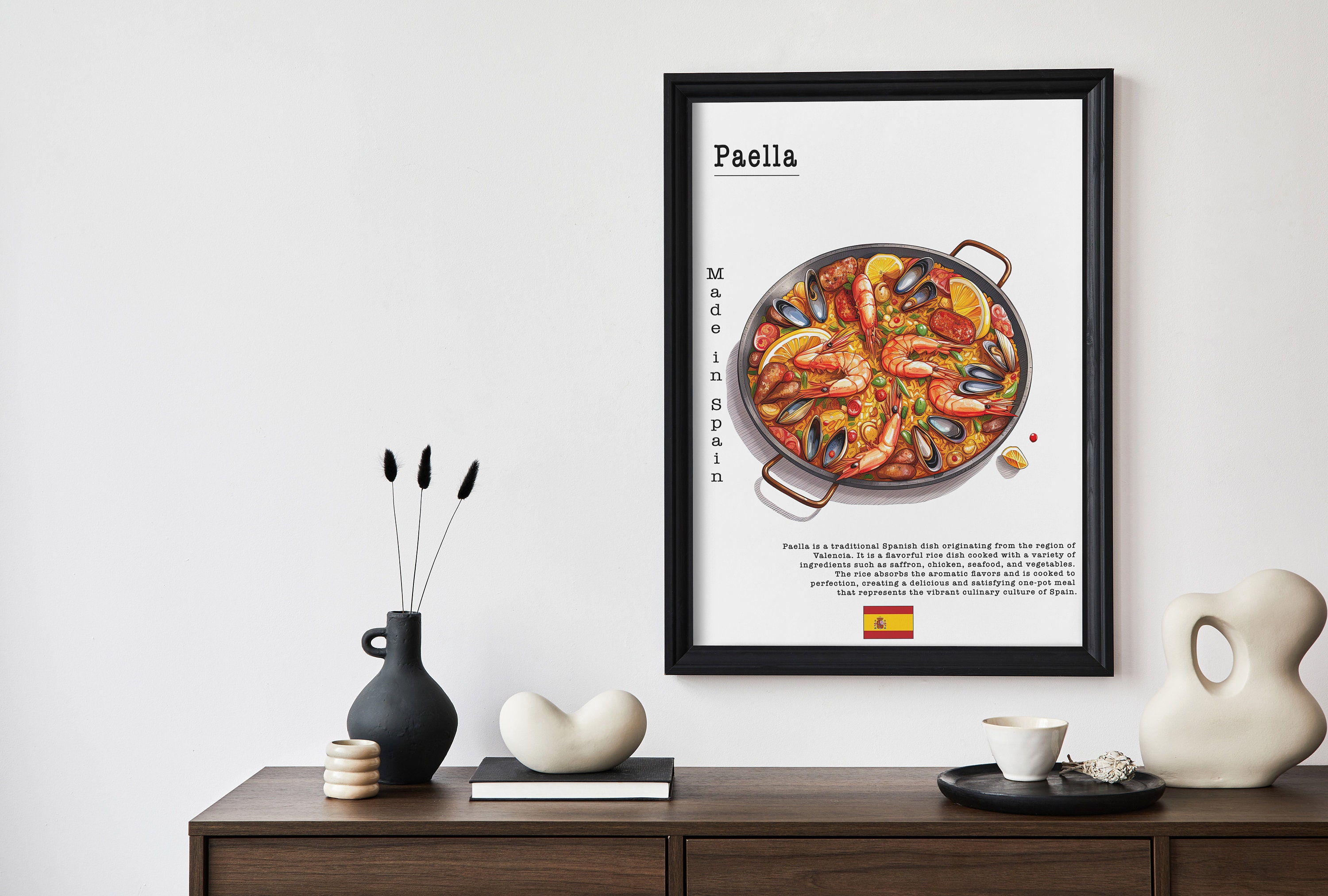 Paella Spanish Food Poster, Spanish National Dish Art Print, European ...