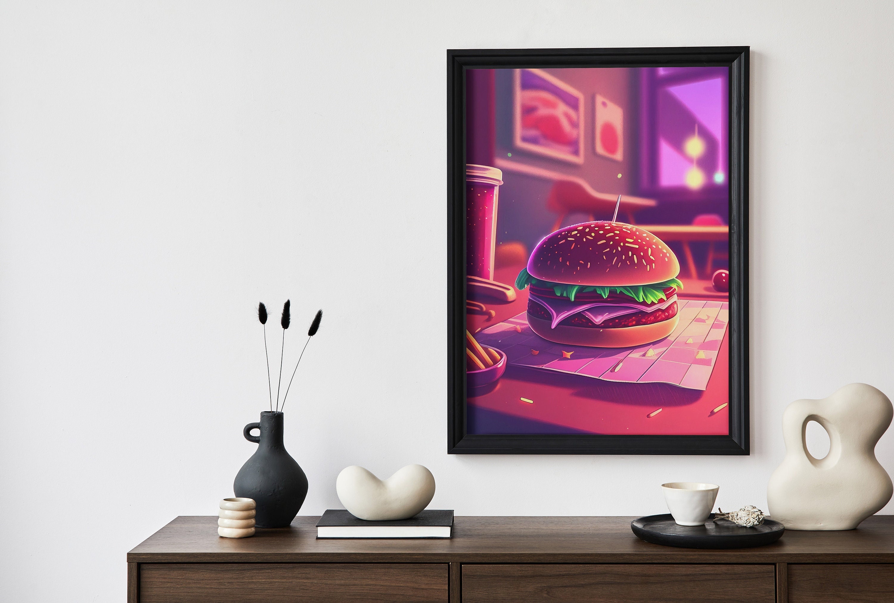 Retro Burger and Fries Fast Food Print Digital Artwork Print at Home ...