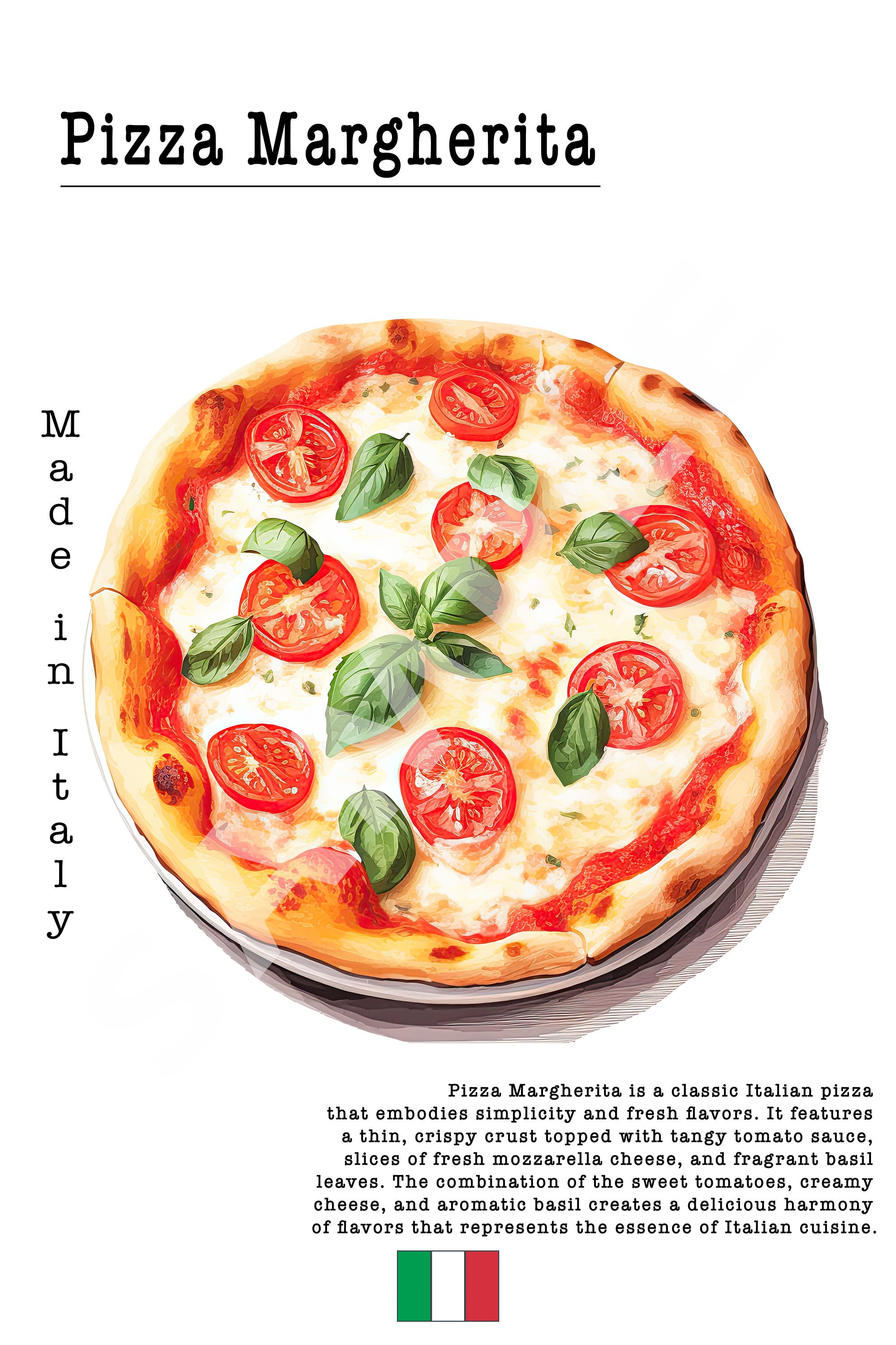 Pizza Margherita Italian Food Poster, Italian National Dish Art Print ...