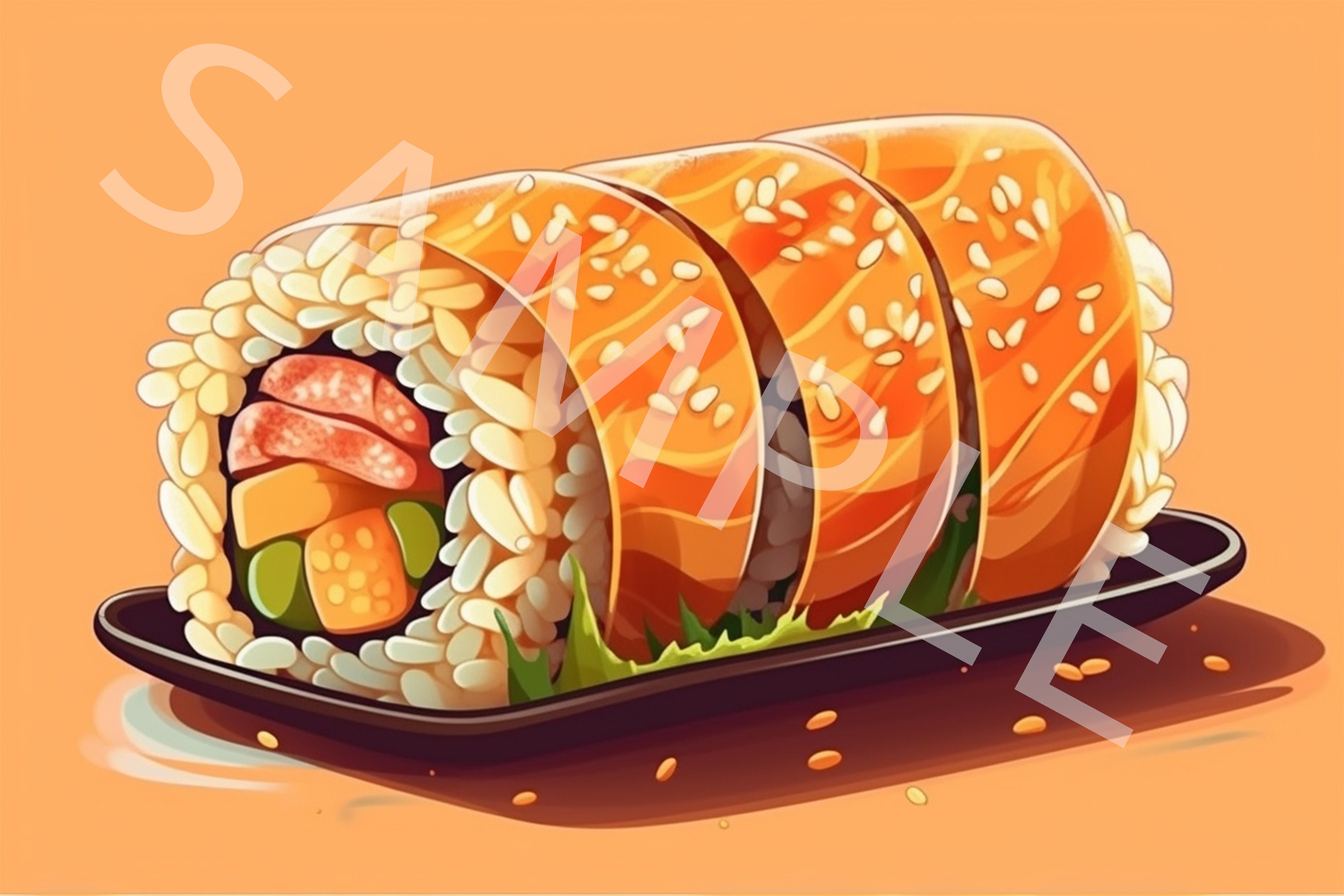 Sushi Roll Illustration in the Style of Japanese Anime Poster | Print ...