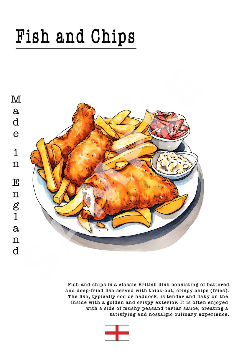 Fish and Chips English Food Poster, England National Dish Art Print ...