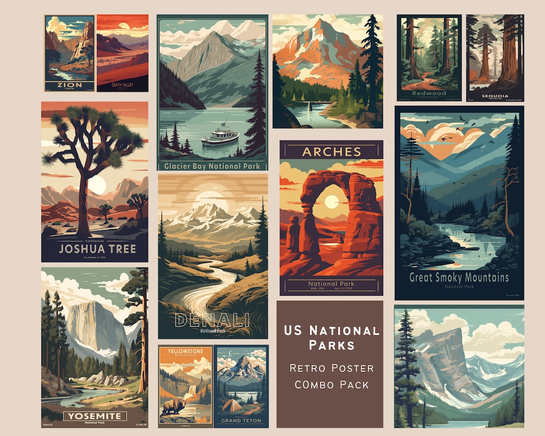 US National Parks Retro Poster 15 Parks Combo Pack All Sizes | Print at ...