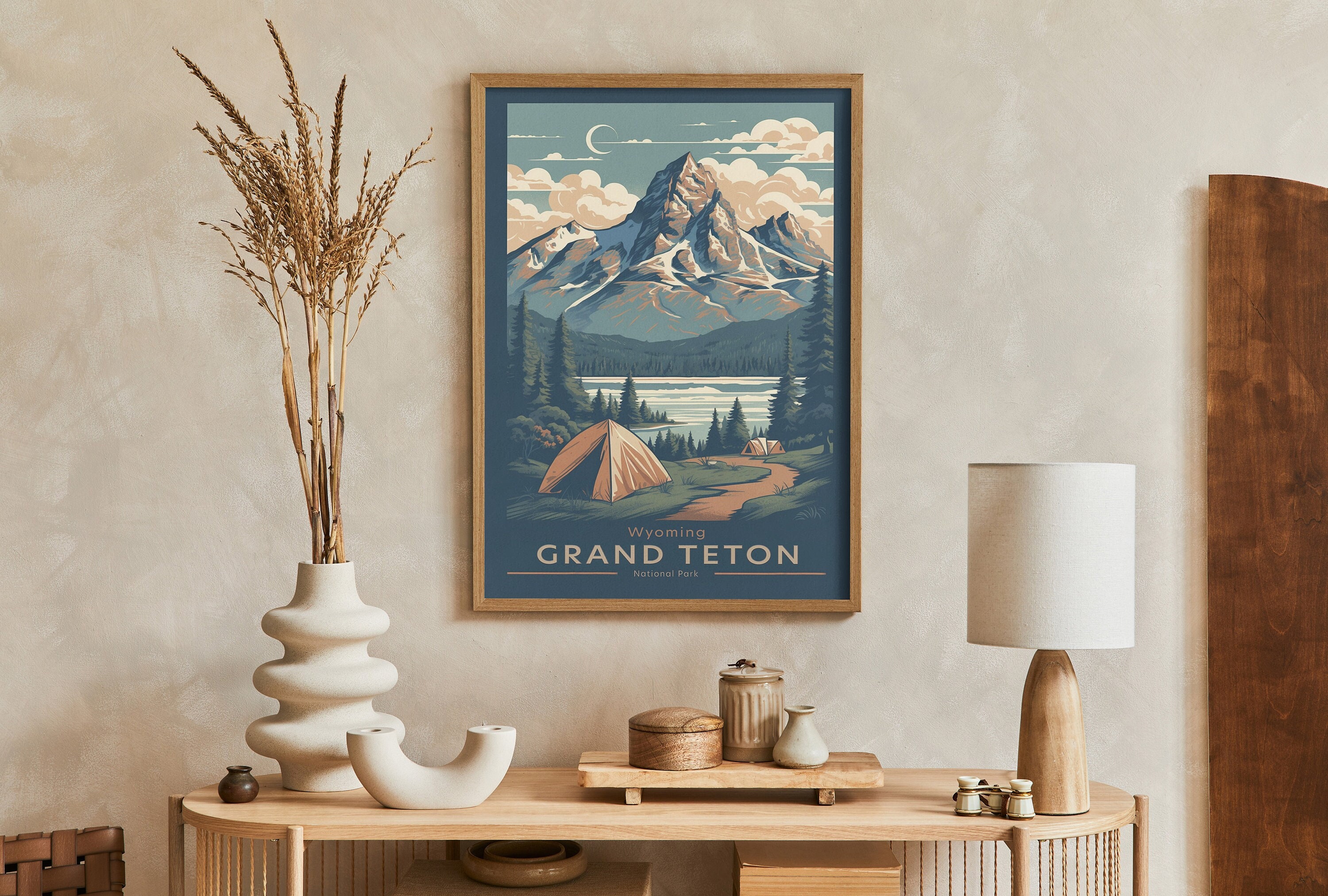 Grand Teton National Park Retro Wyoming Mountainstravel Poster | Print ...