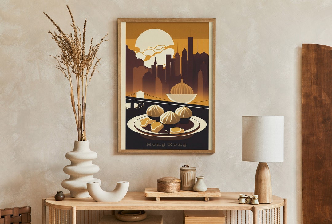 Retro Art Deco Travel Poster Hong Kong Dim Sum Digital Artwork | Print ...
