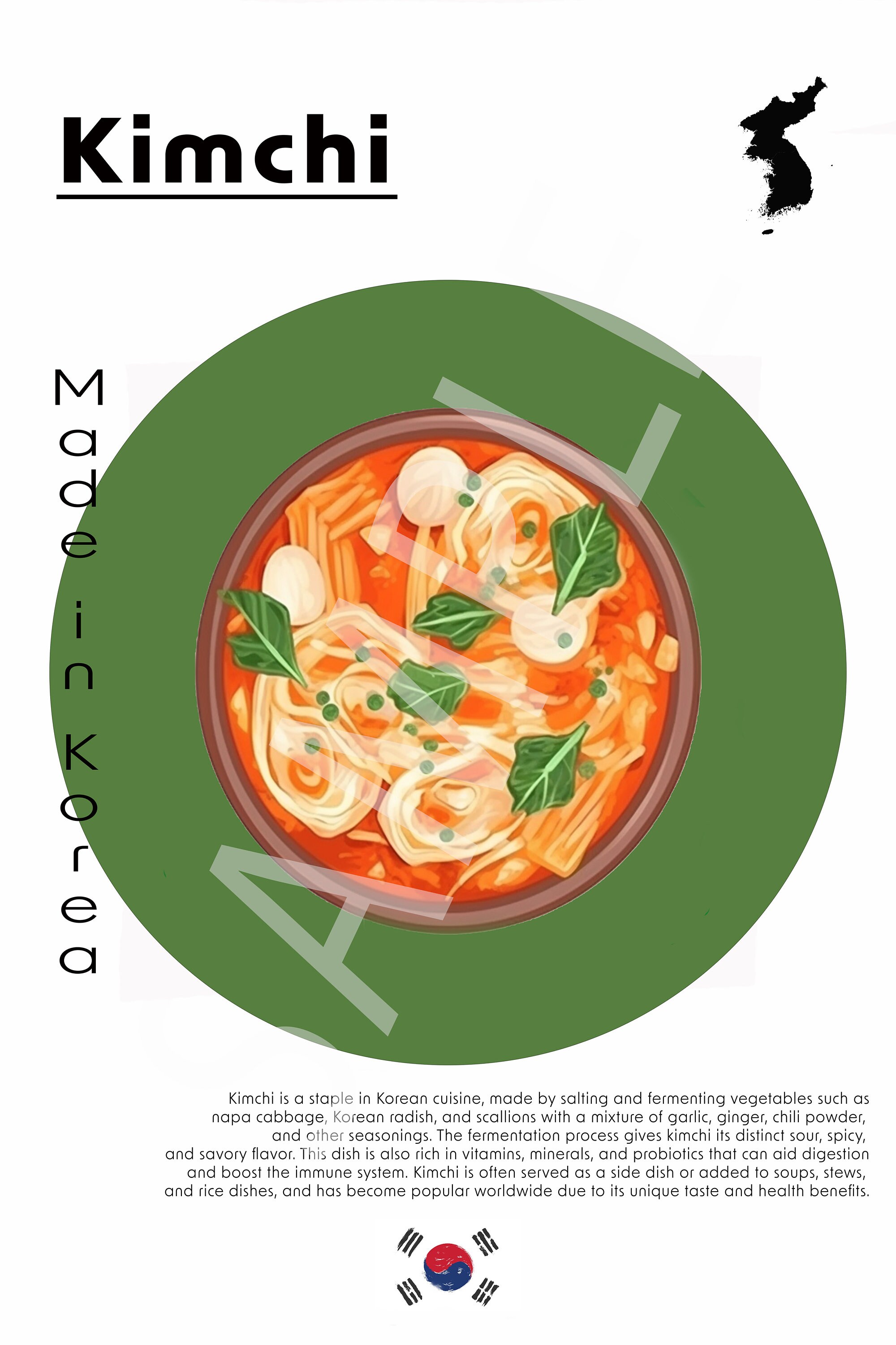 Korean Kimchi National Dish Poster Digital Artwork Print at Home Wall ...