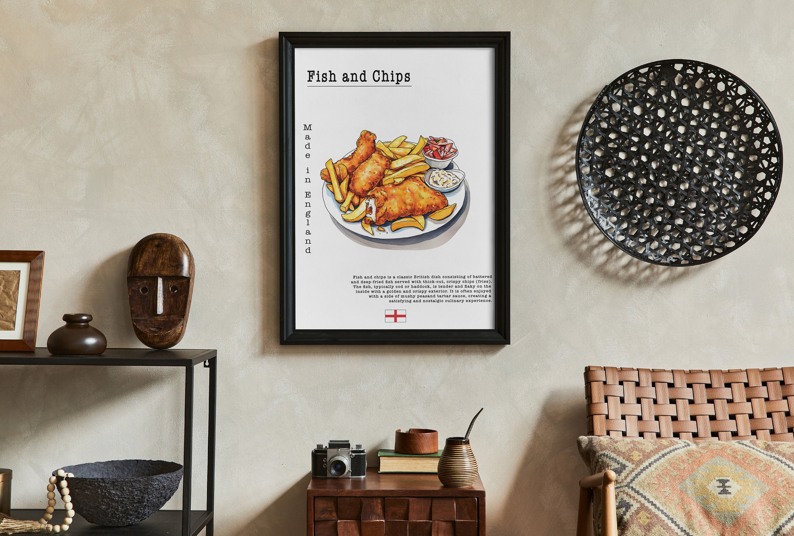 Fish and Chips English Food Poster, England National Dish Art Print ...