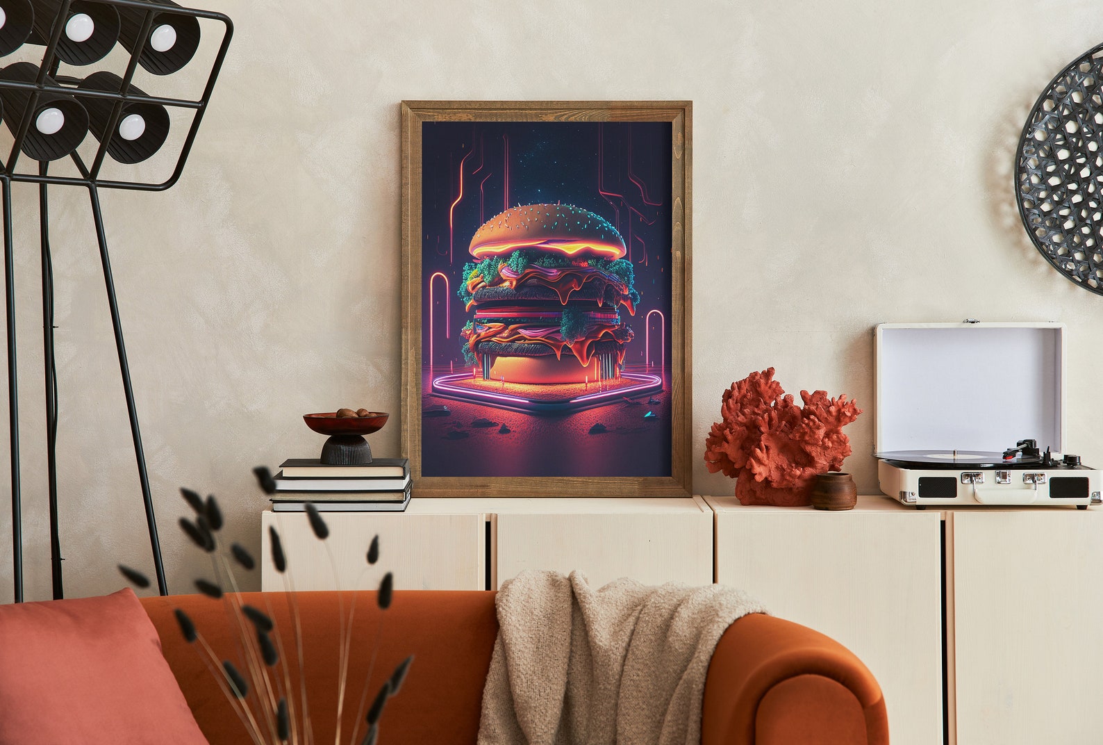 Futuristic Neon Burger Cyberpunk Print Digital Artwork Print at Home ...
