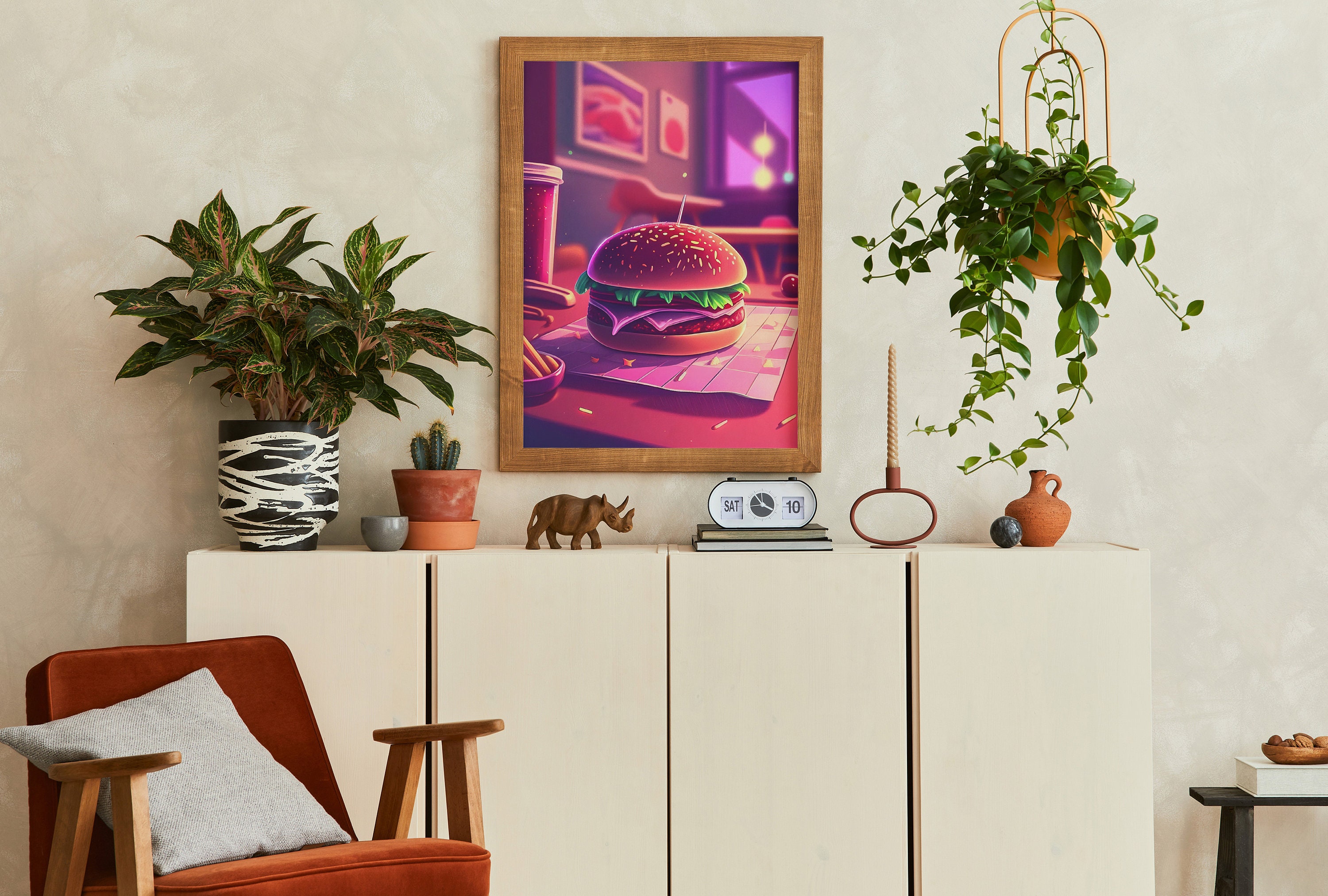 Retro Burger and Fries Fast Food Print Digital Artwork Print at Home ...