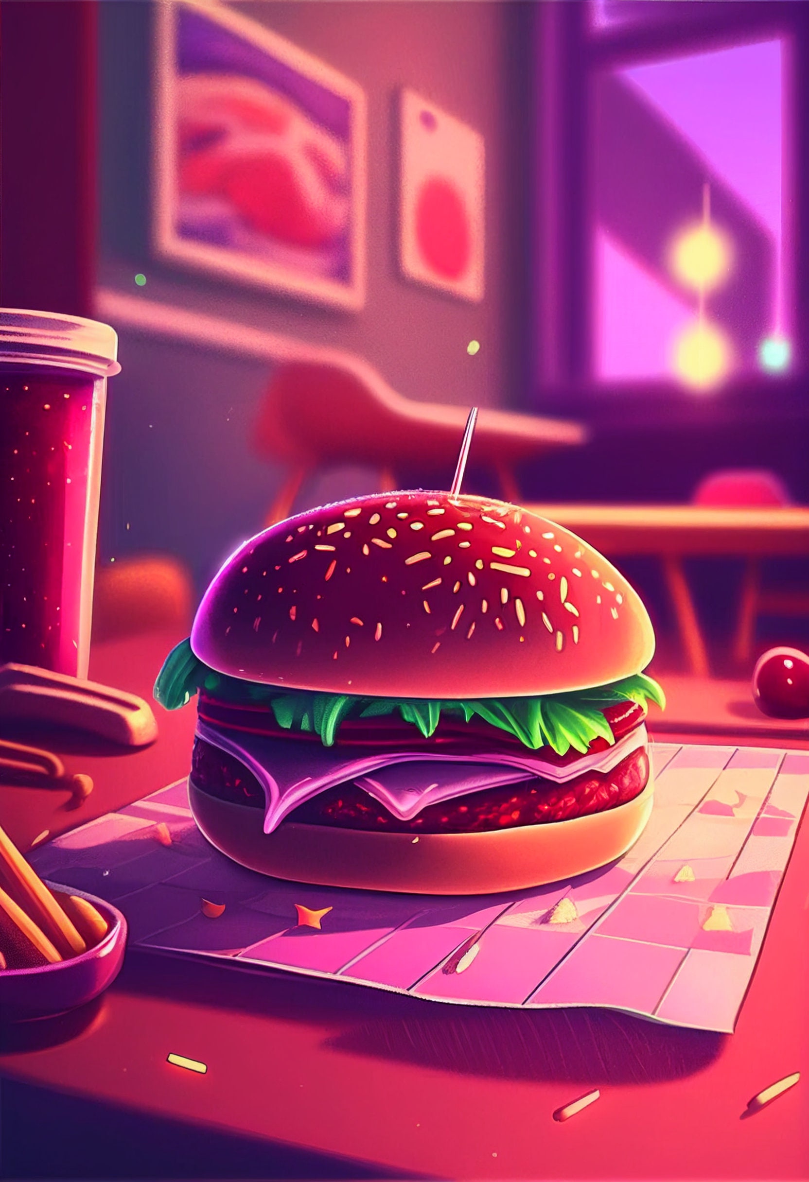Retro Burger and Fries Fast Food Print Digital Artwork Print at Home ...