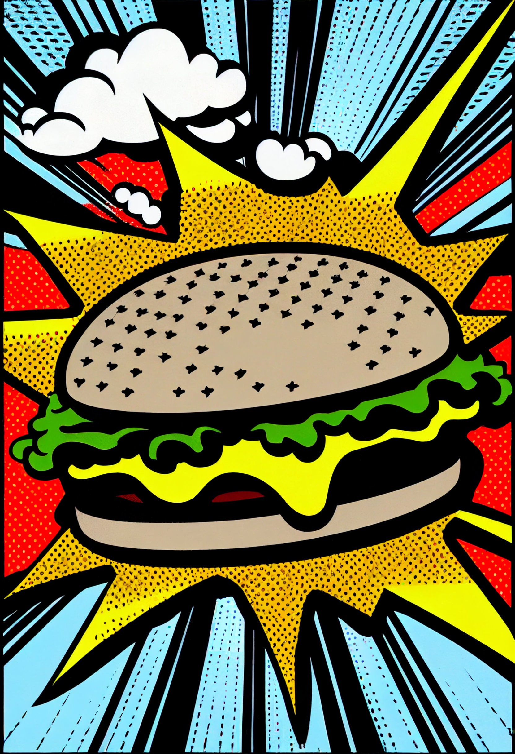 Pop Art Burger Lichtenstein Inspired Poster Digital Artwork | Print at ...