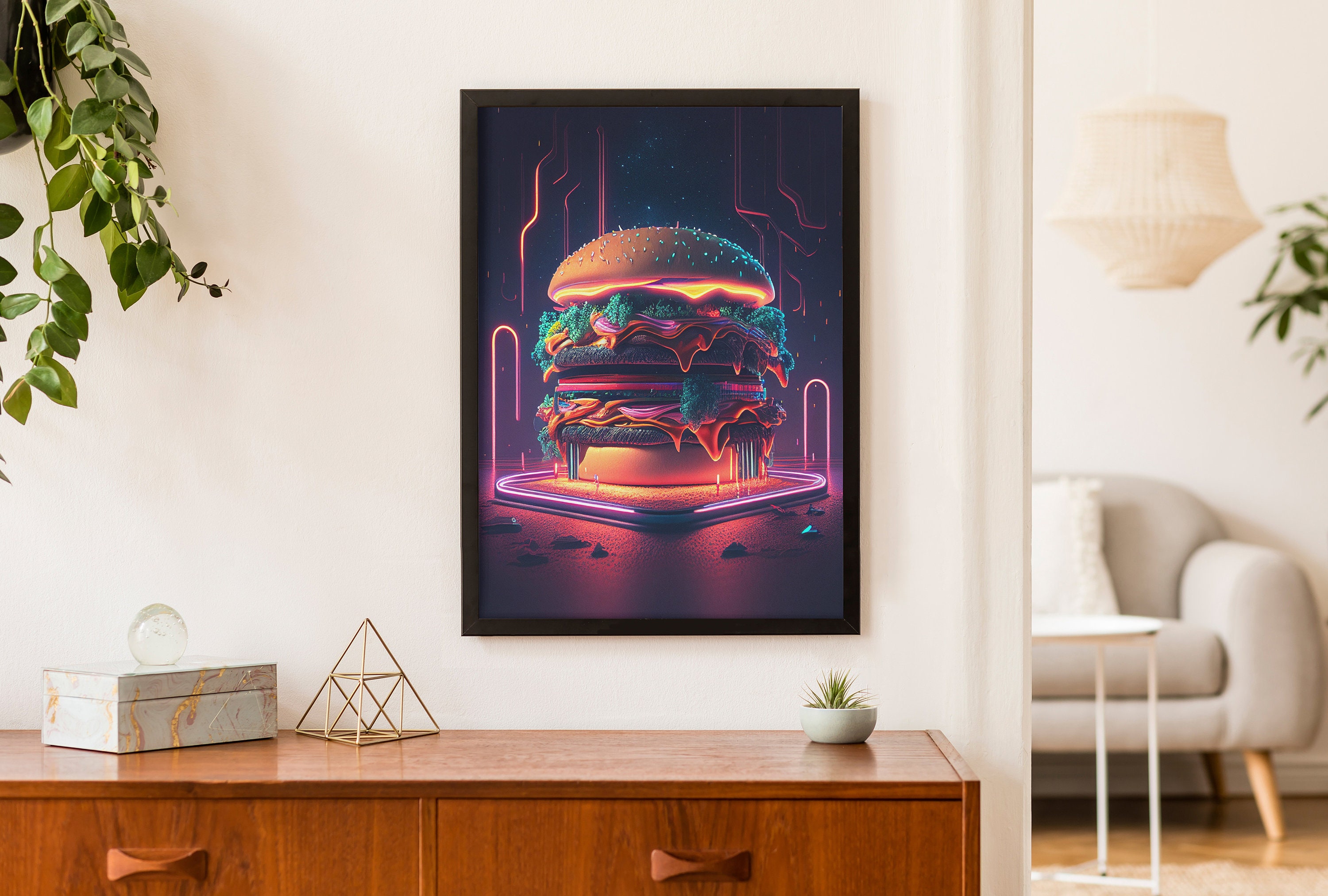 Futuristic Neon Burger Cyberpunk Print Digital Artwork Print at Home ...