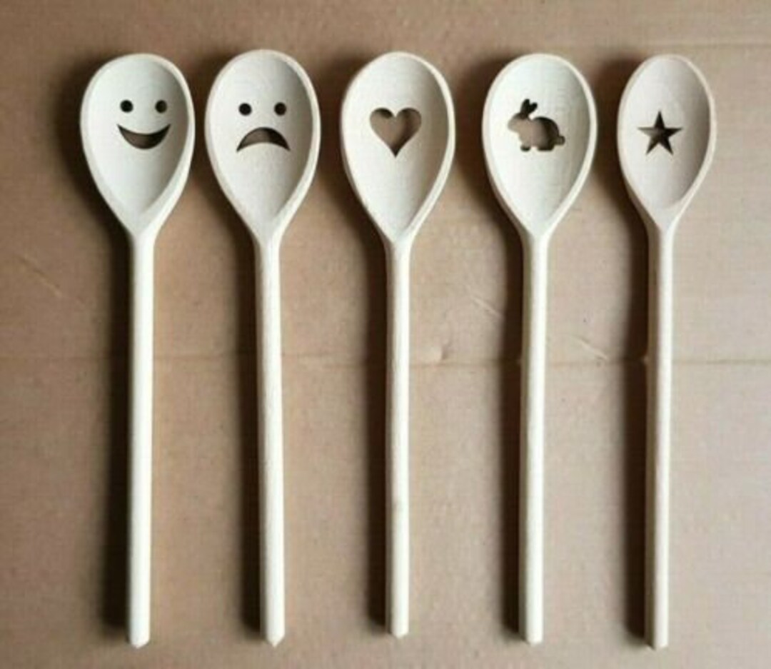 Wooden Cooking Spoon Laser Cut Heart Happy Sad Star Bunny Game Price - Etsy