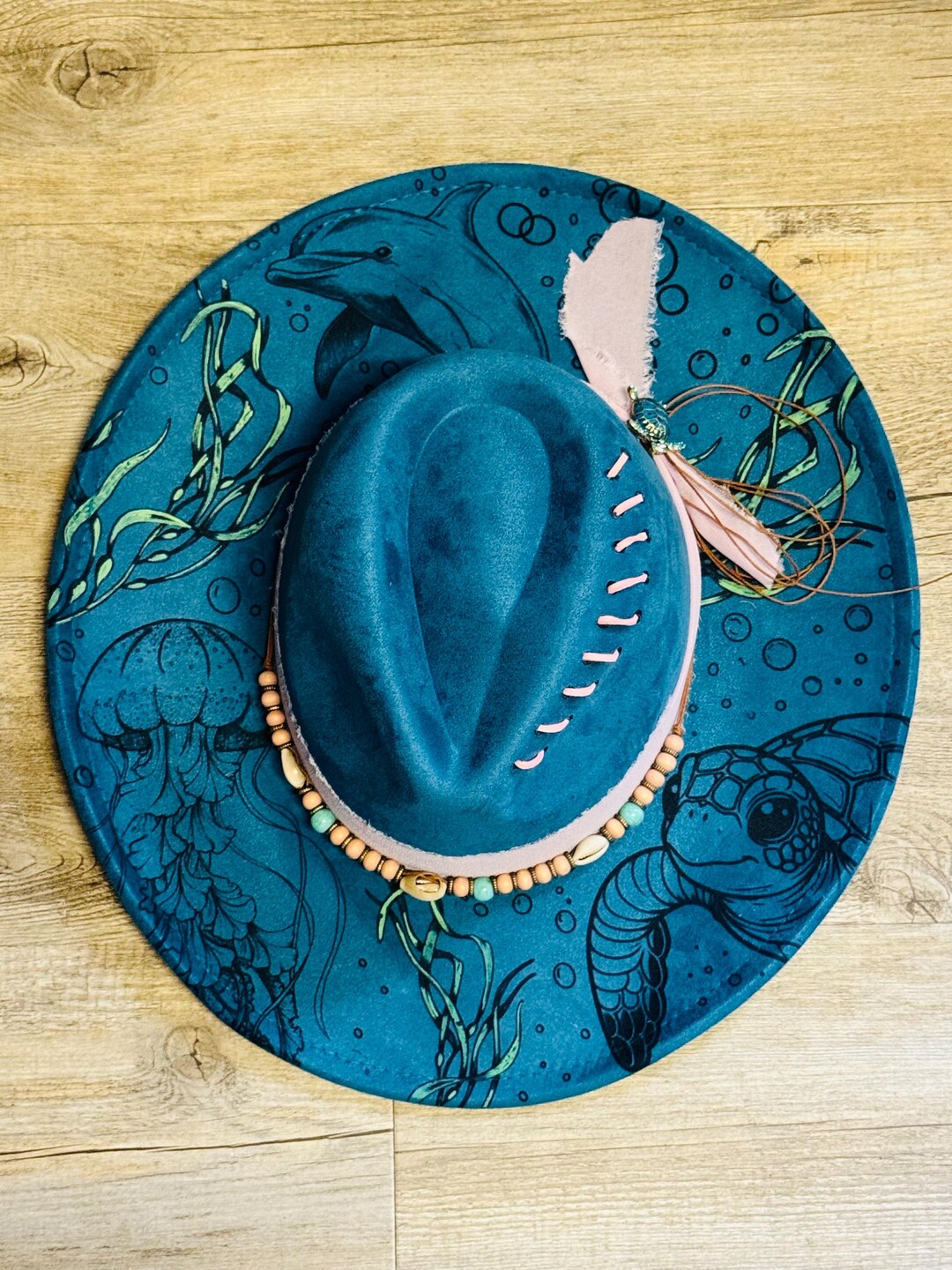 Hand-painted Engraved Fedora Hat: Burnt Pyro Under the Sea Design ...