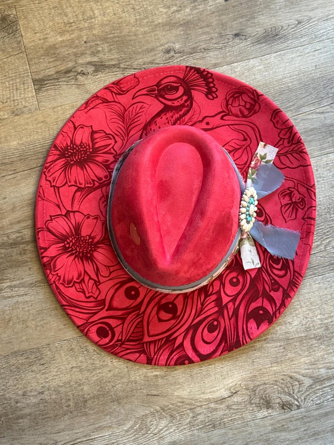Hand-painted & Engraved Fedora Hat: Burnt Pyro Peacock Design - Etsy