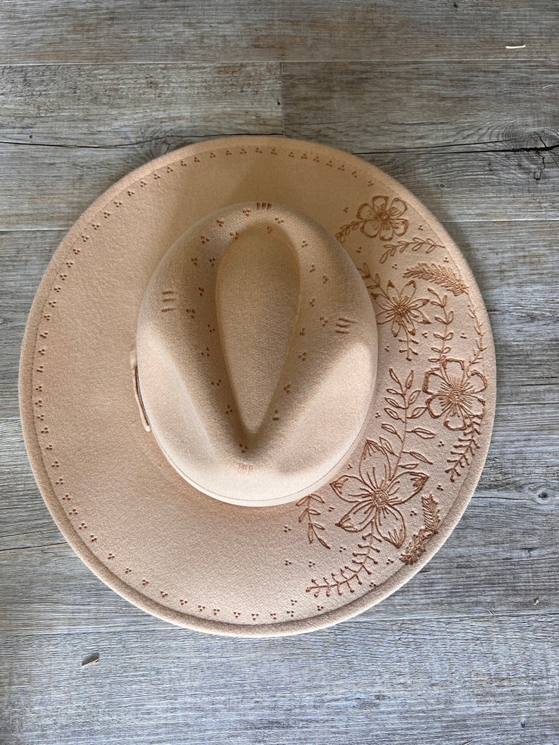 Custom Fedora With Native Flower Details Custom Hand Burned Hat Hand ...
