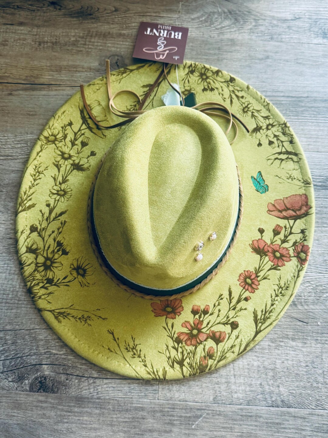 Boho Wildflowers Burnt Pyro Fedora Hat: Handpainted , Laser Engraved ...