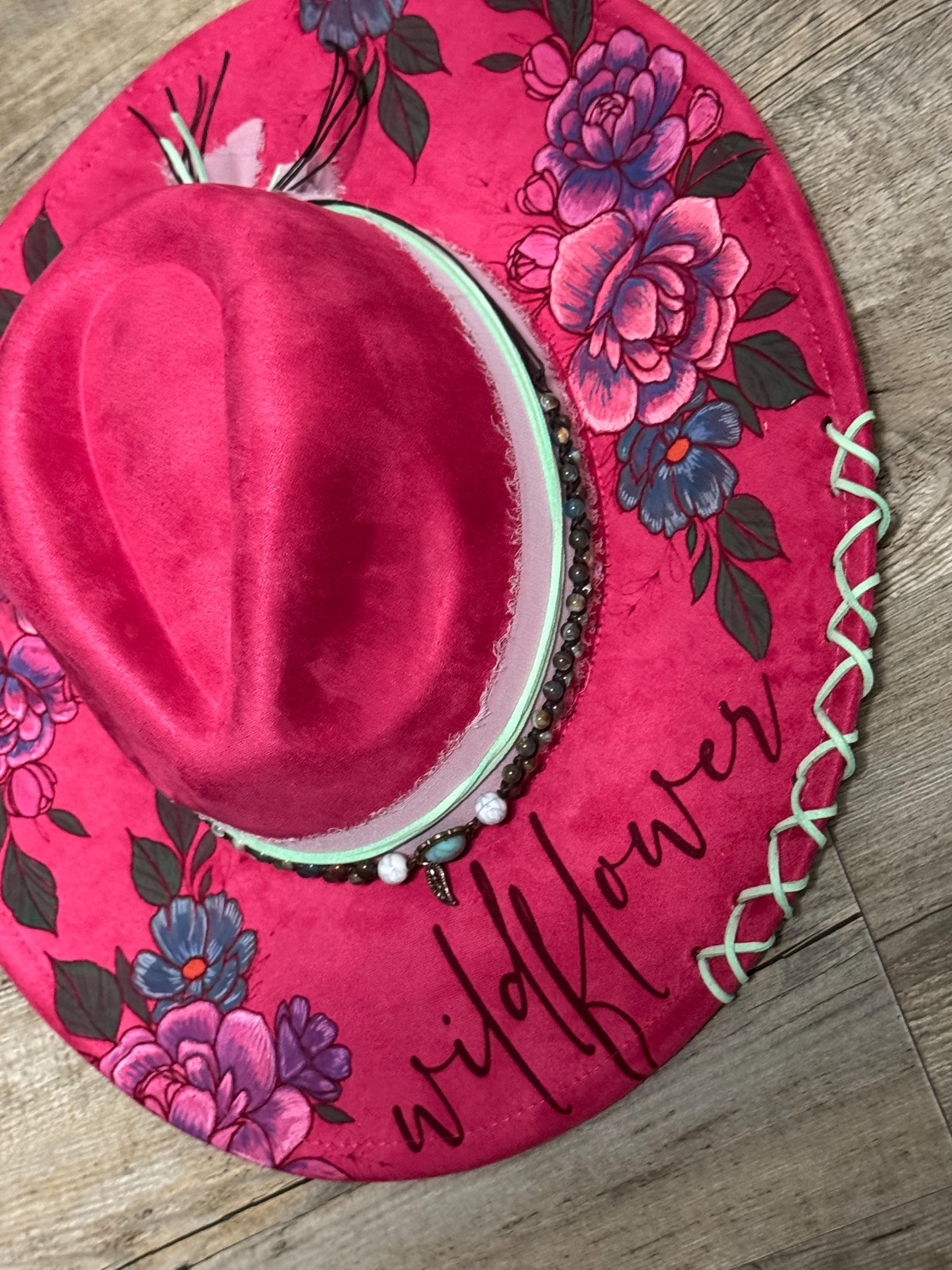 Hand-drawn Wildflower Fedora Hat: Engraved, Hand-painted, Limited ...