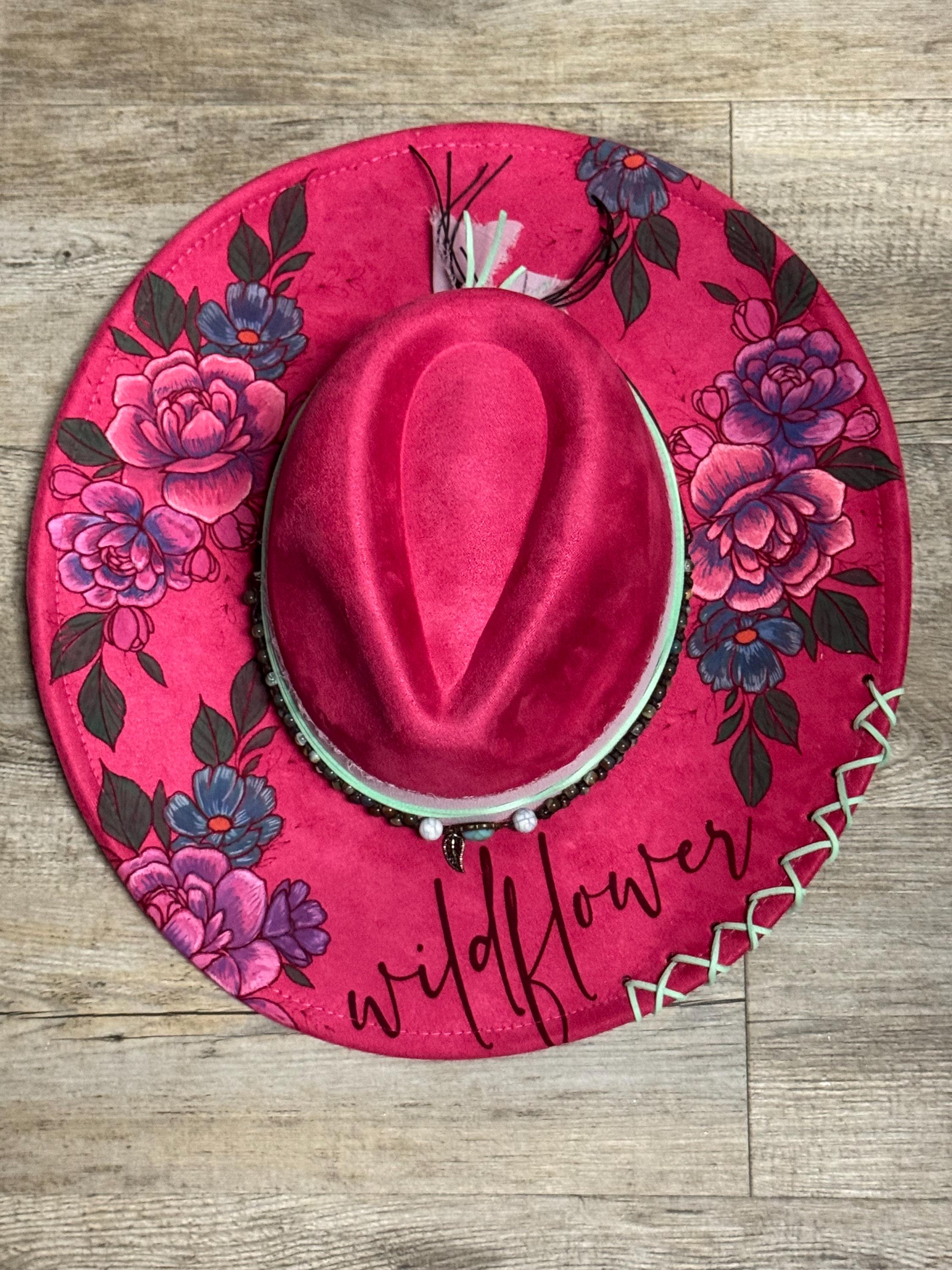 Hand-drawn Wildflower Fedora Hat: Engraved, Hand-painted, Limited ...