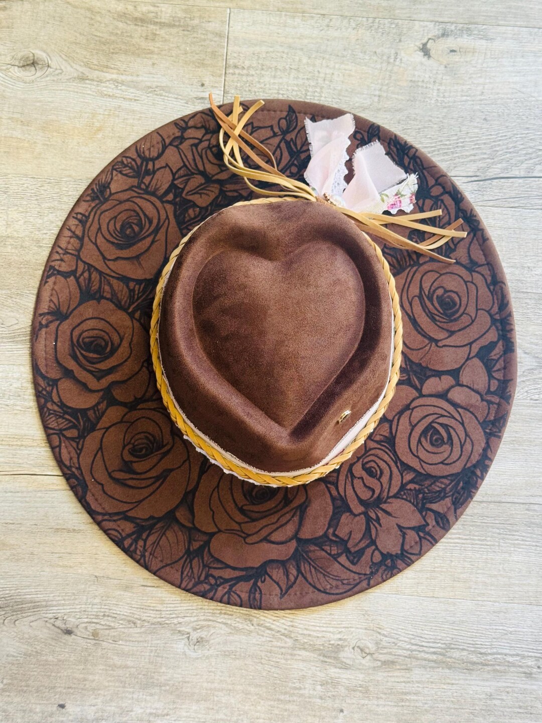 Roses With Heart Crown Burnt Pyro Fedora Hat: Handpainted , Laser ...