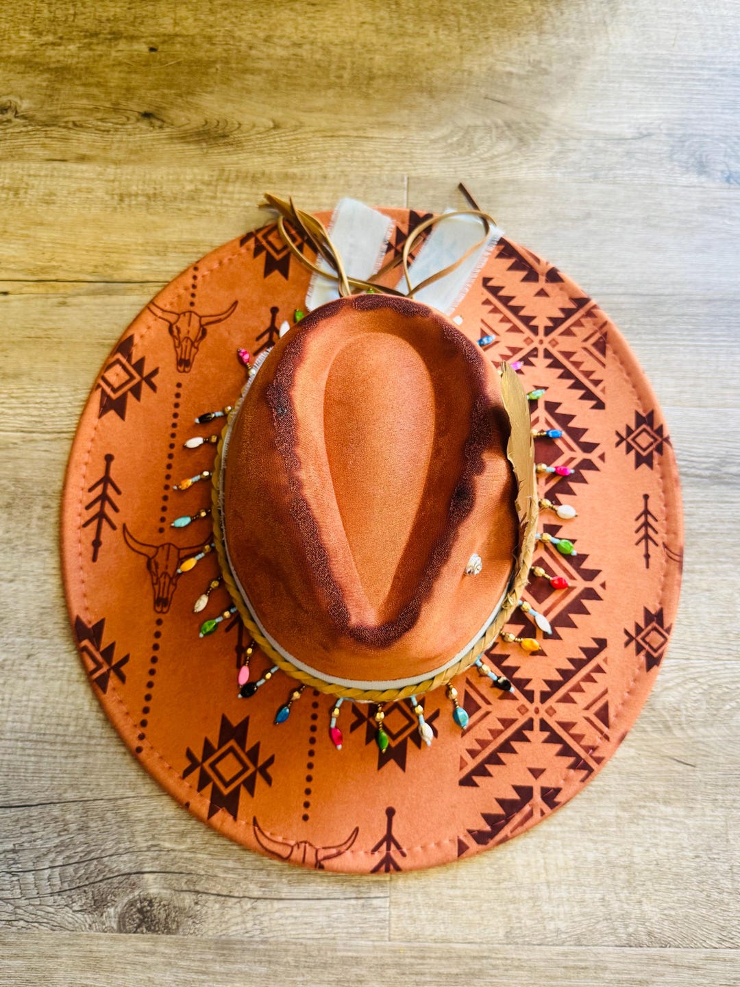 Aztec and Skull Heads Burnt Pyro Fedora Hat: Handpainted , Laser ...